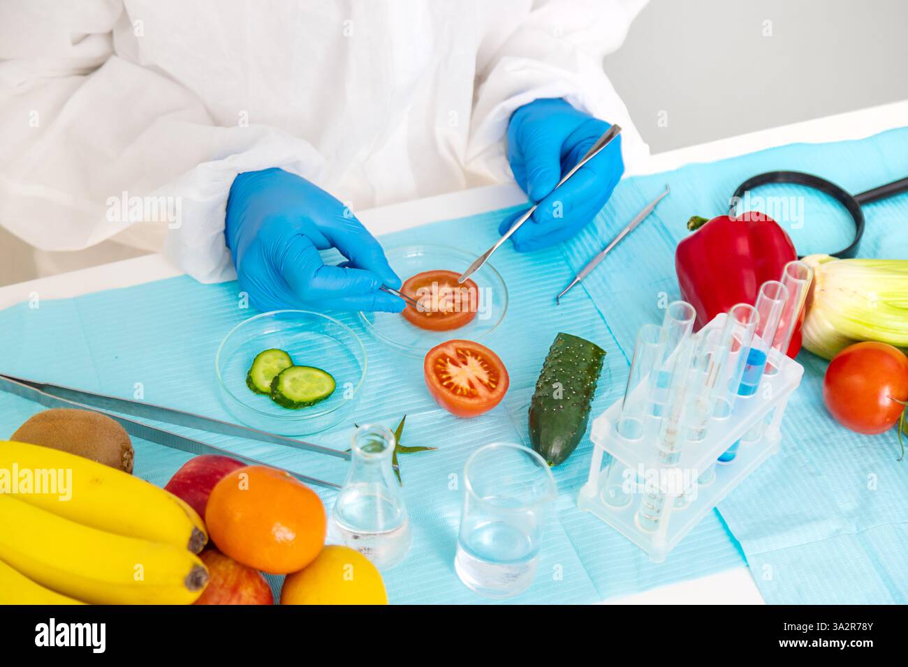 laboratory testing of different food products. Selective focus. people ...