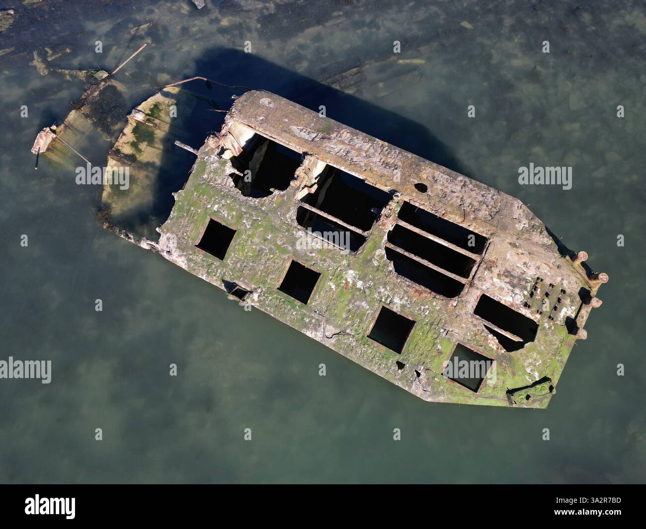 Garlieston Scotland UK - aerial drone view of a Beetle pontoon part of ...