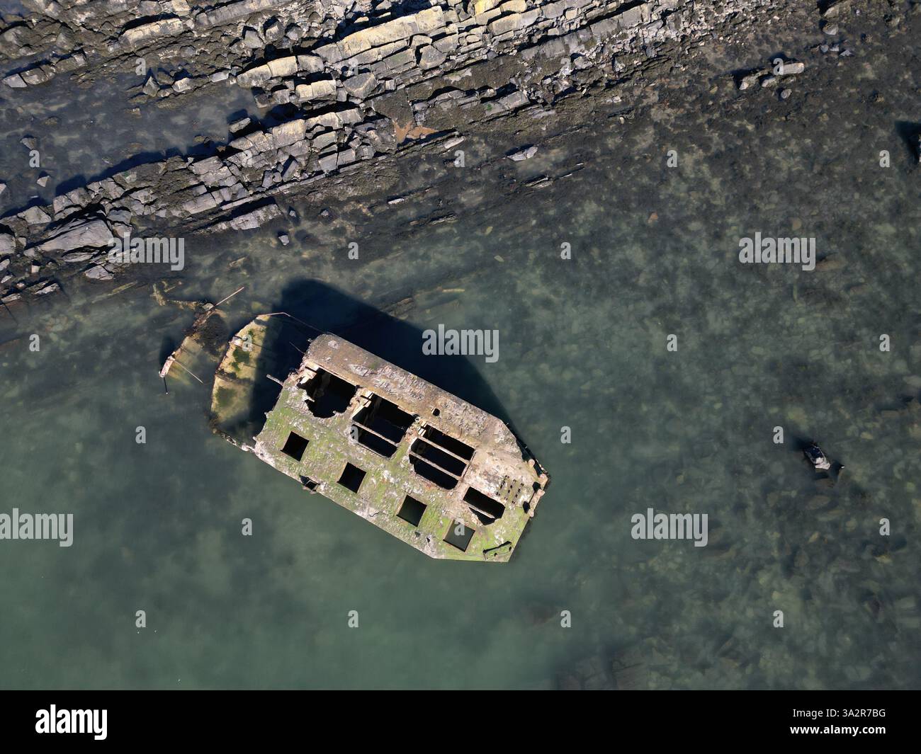 Garlieston Scotland UK - aerial drone view of a Beetle pontoon part of ...