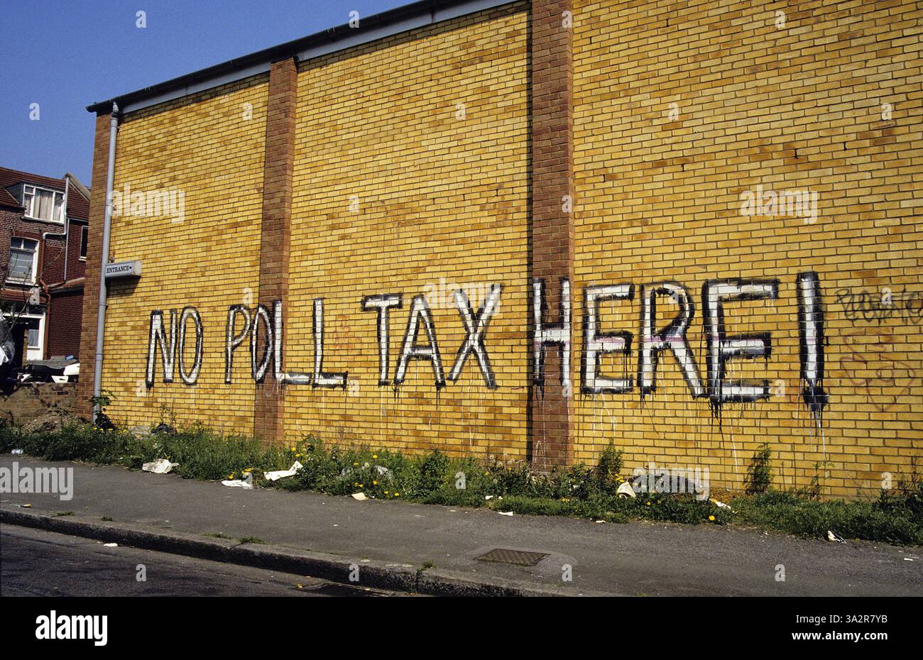 Anti-poll tax protest wall graffiti, North London Stock Photo - Alamy