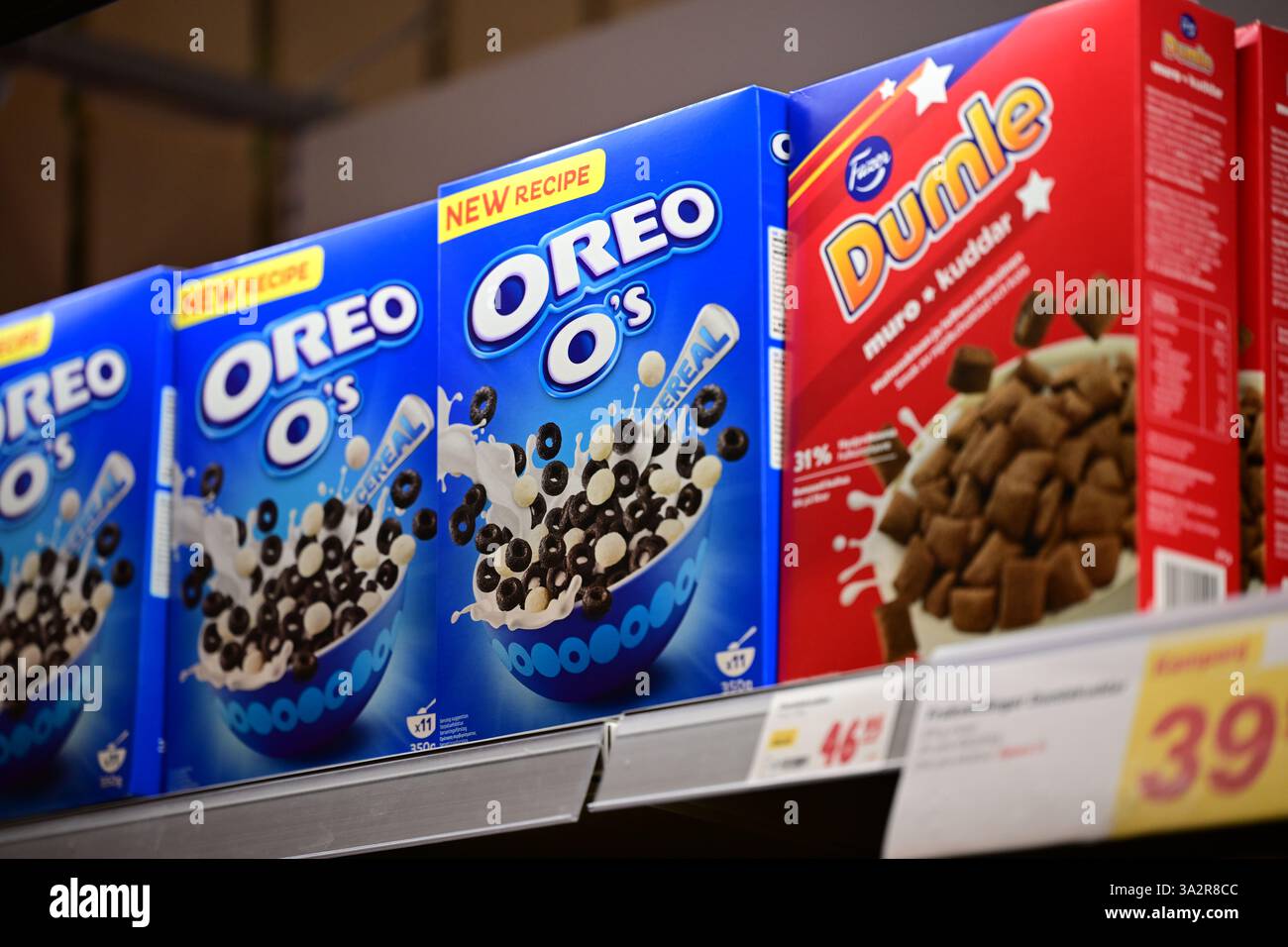 Kristianstad, Skåne, Sweden. March 13 2025. The cereal aisle at City ...