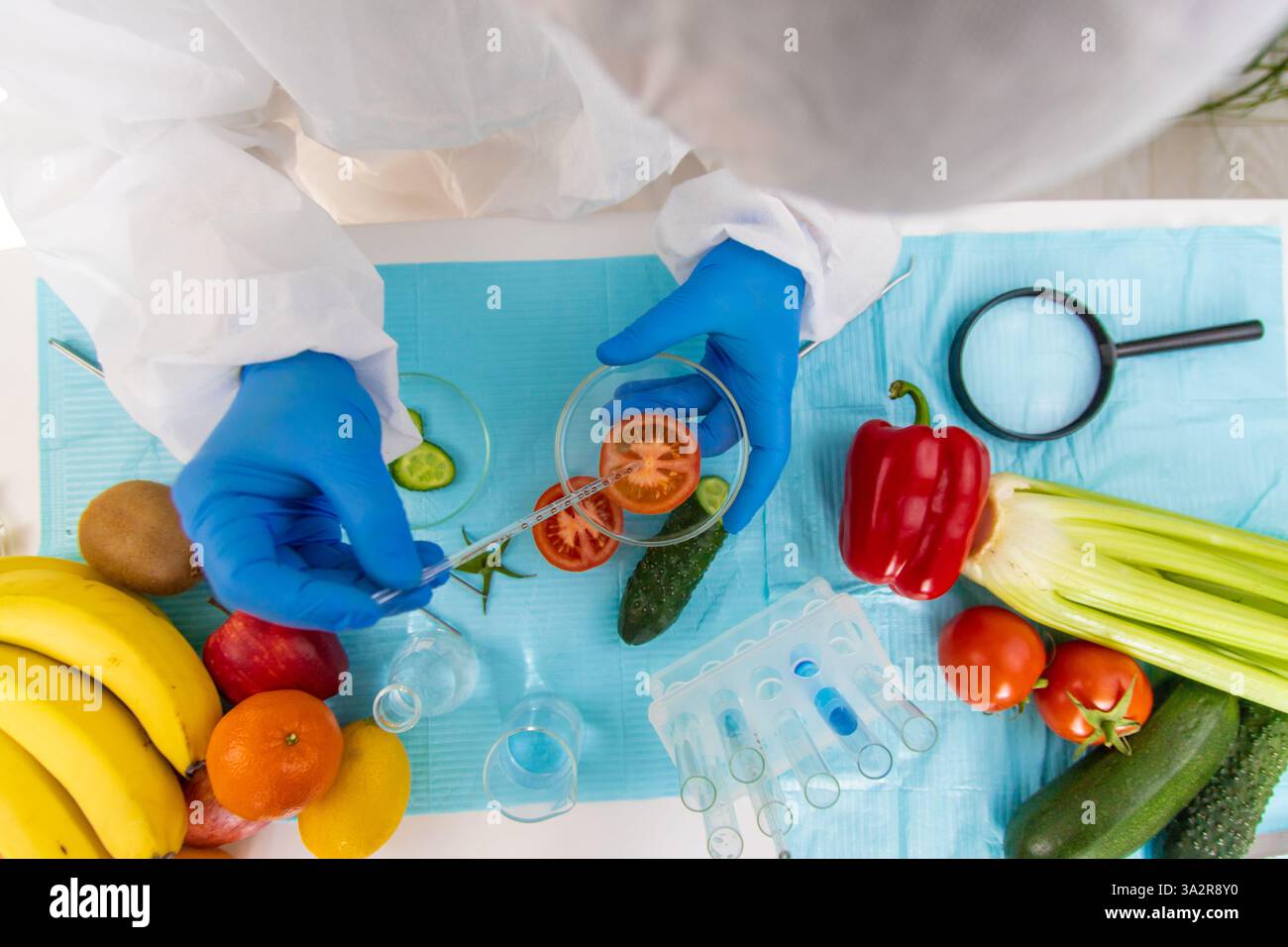 laboratory testing of different food products. Selective focus. people ...