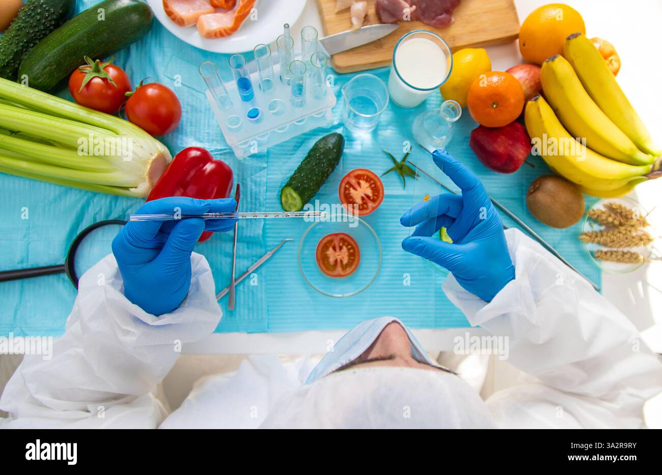 laboratory testing of different food products. Selective focus. people ...
