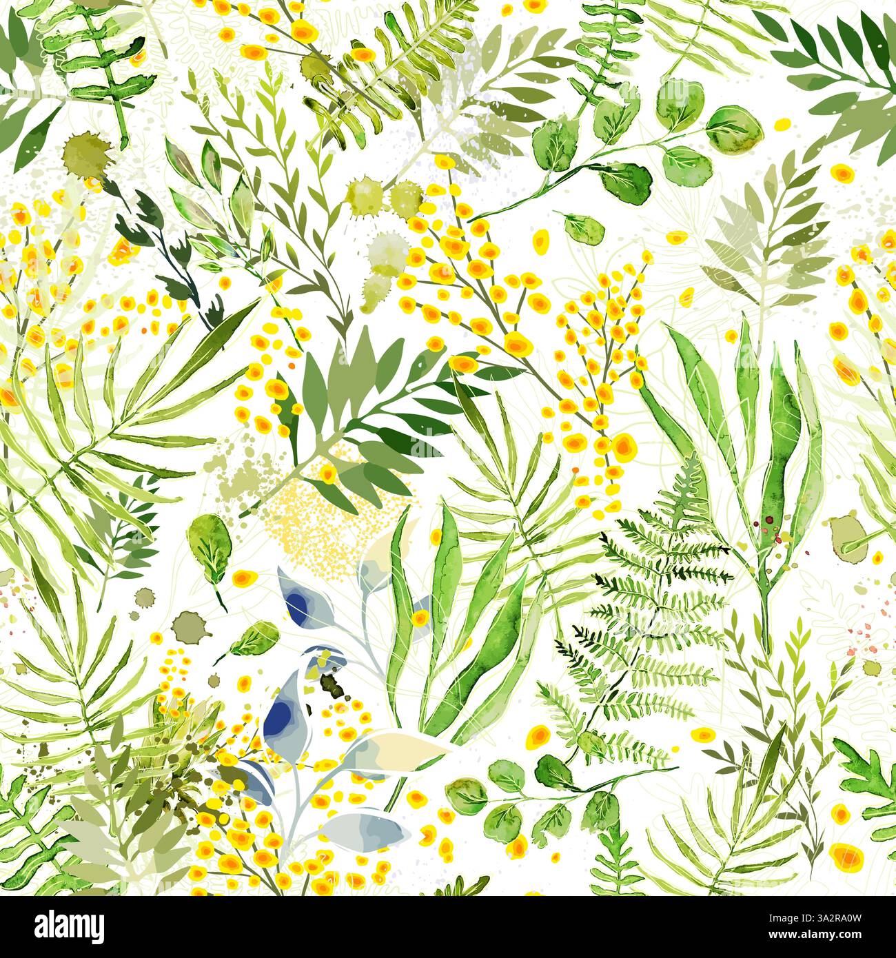 Seamless watercolor background mimosa. hand drawing. Not AI Vector ...