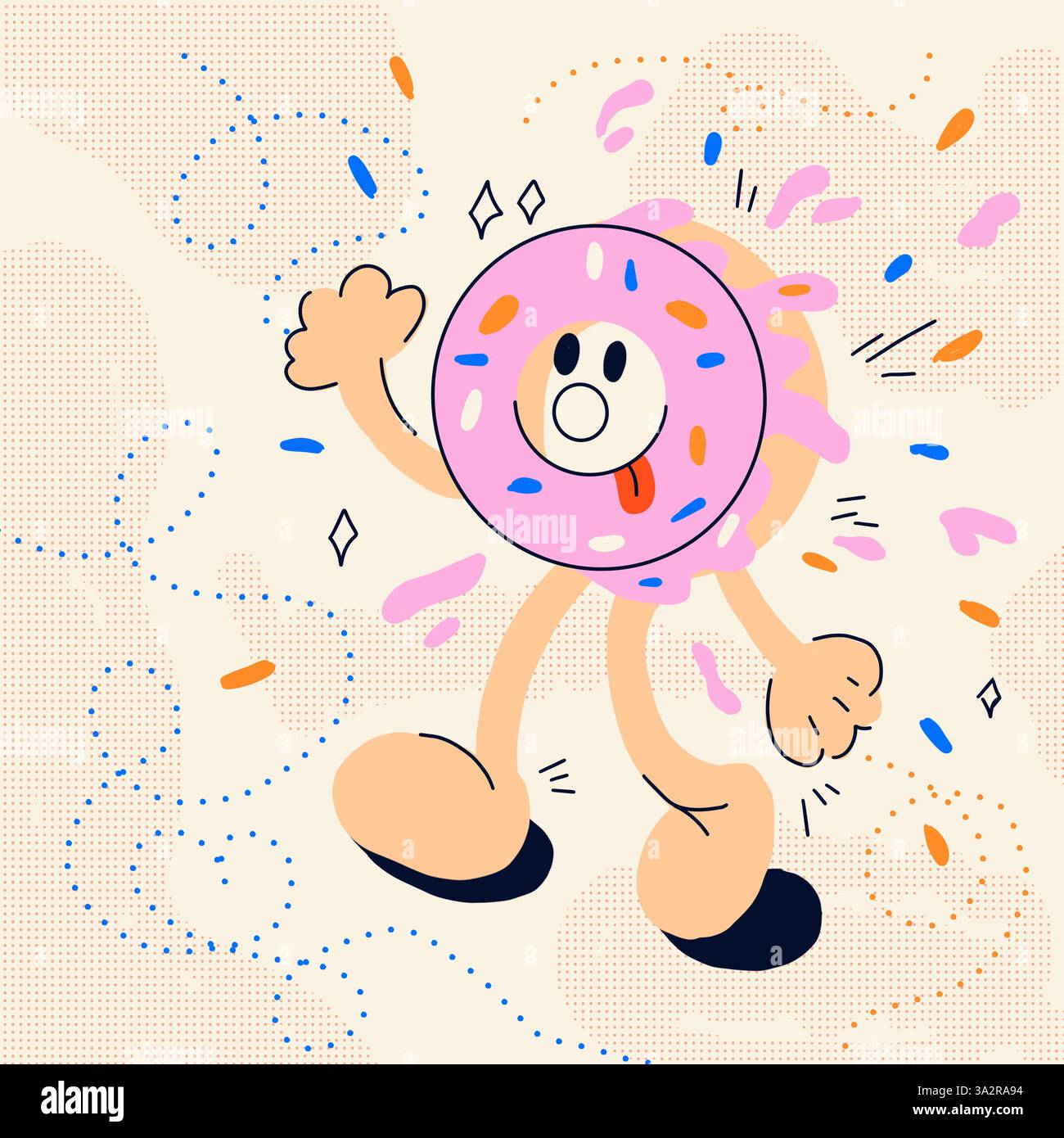 Happy Donut Boy. Illustration of Trendy Artistic Doodle Hand Drawn Guy ...