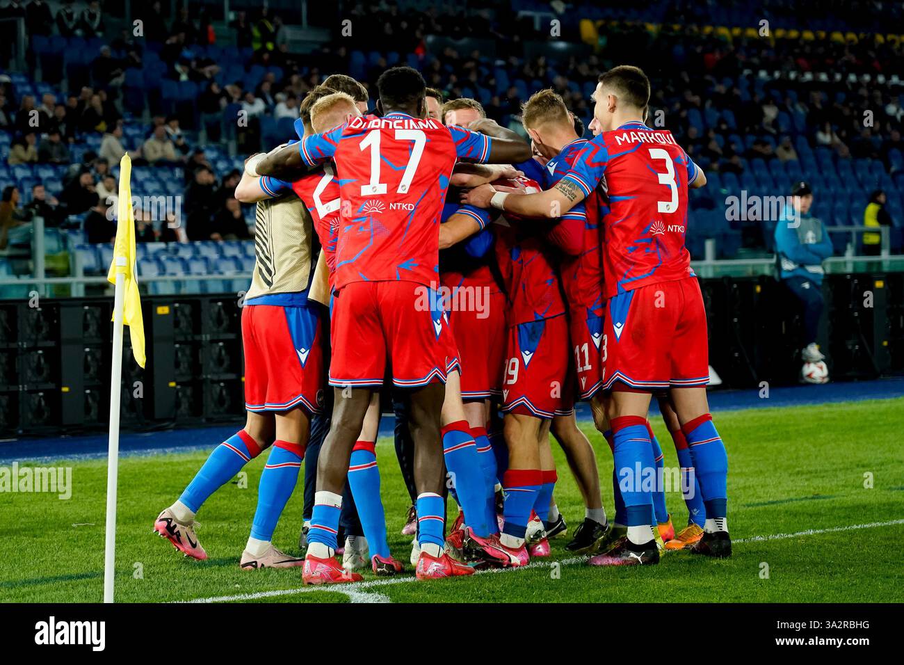 Rome, Italy. 13th Mar, 2025. Pavel Sulc of FC Viktoria Plzen celebrates ...