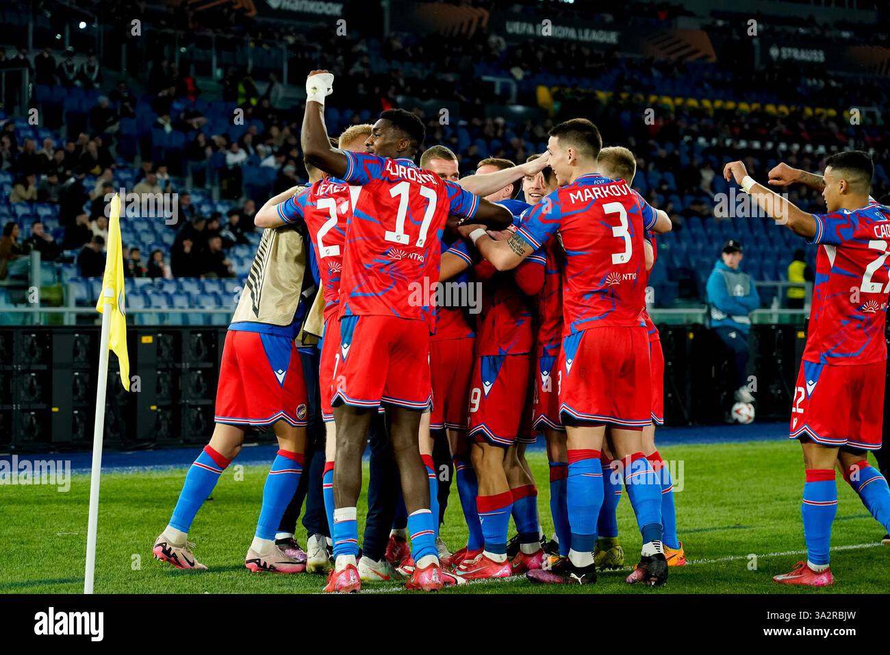 Rome, Italy. 13th Mar, 2025. Pavel Sulc of FC Viktoria Plzen celebrates ...