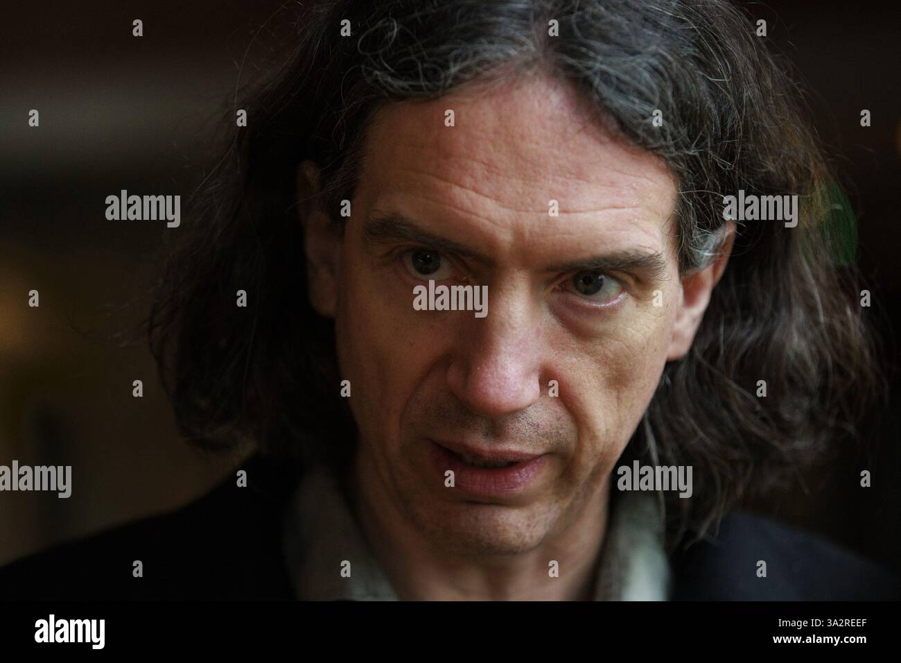 Gary Lightbody of Snow Patrol speaking at the Lyric Theatre in Belfast ...