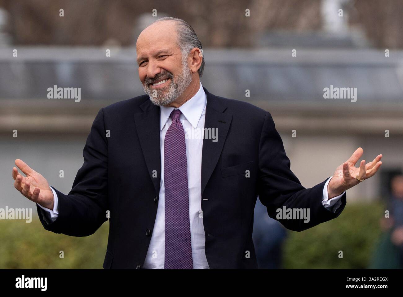 Commerce Secretary Howard Lutnick speaks with reporters at the White House, Thursday, March 13 ...