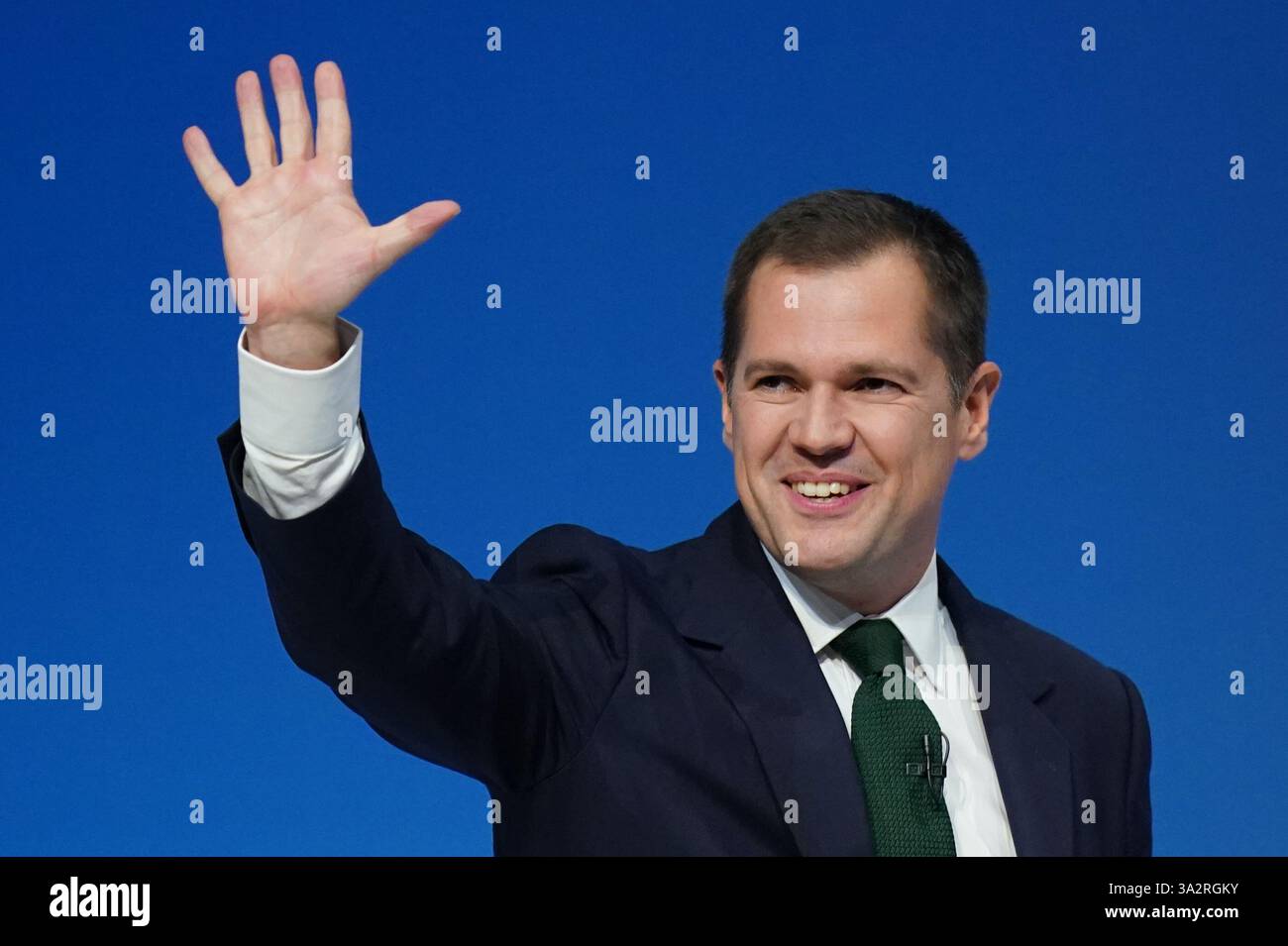 Conservative Party leadership candidate Robert Jenrick delivers a ...