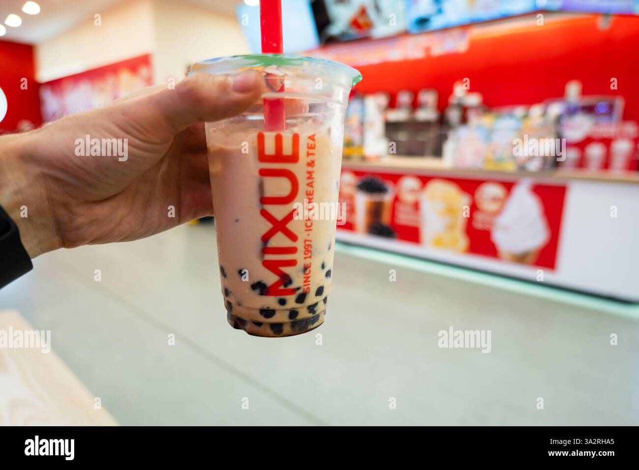 Kuala Lumpur, Malaysia - 03.10.2025: Mixue bubble tea in Mixue shop in ...