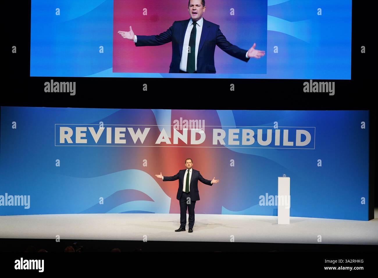 Conservative Party leadership candidate Robert Jenrick delivers a ...