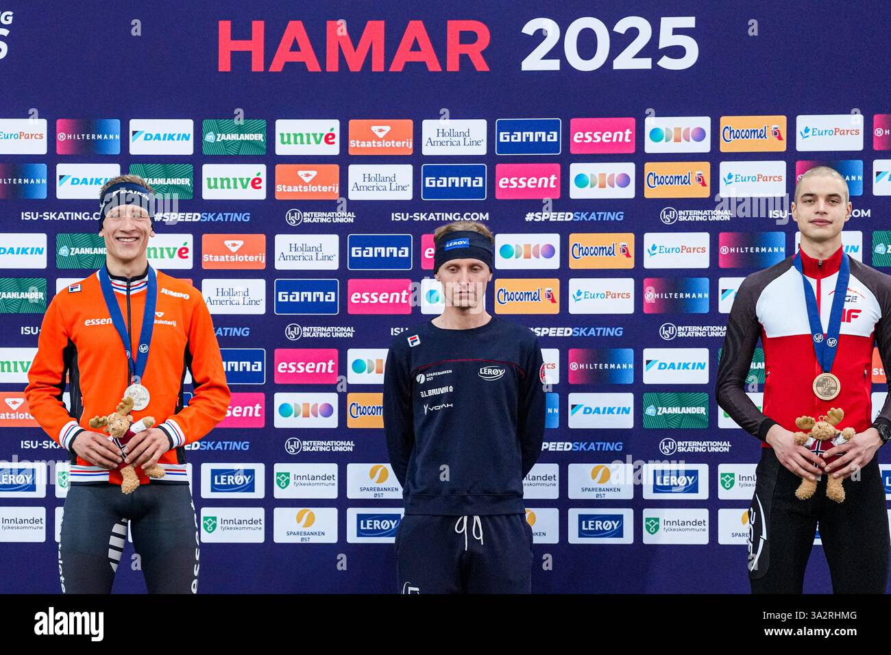 Hamar, Norway. 13th Mar, 2025. HAMAR, NORWAY - MARCH 13: Beau Snellink of Netherlands, Sander ...