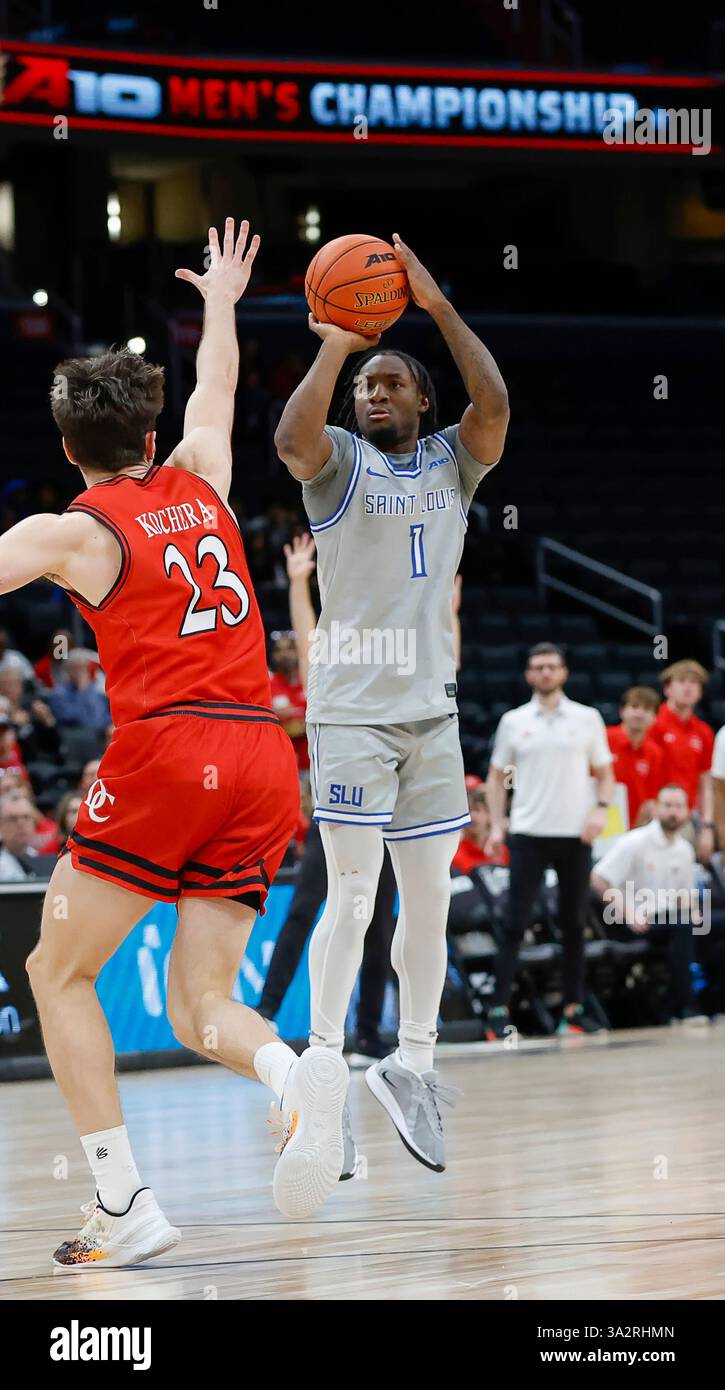 March 13, 2025: Saint Louis Billikens Guard #1 Isaiah Swope takes a ...