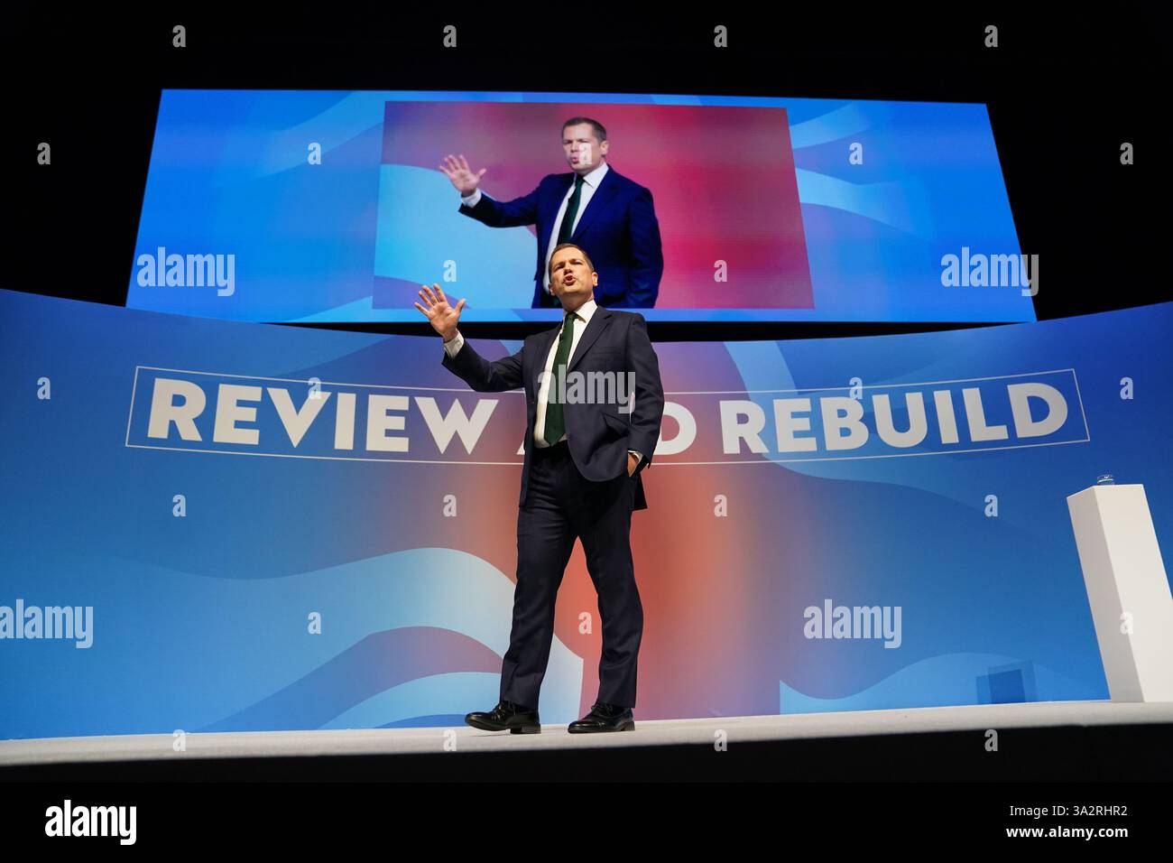 Conservative Party leadership candidate Robert Jenrick delivers a ...