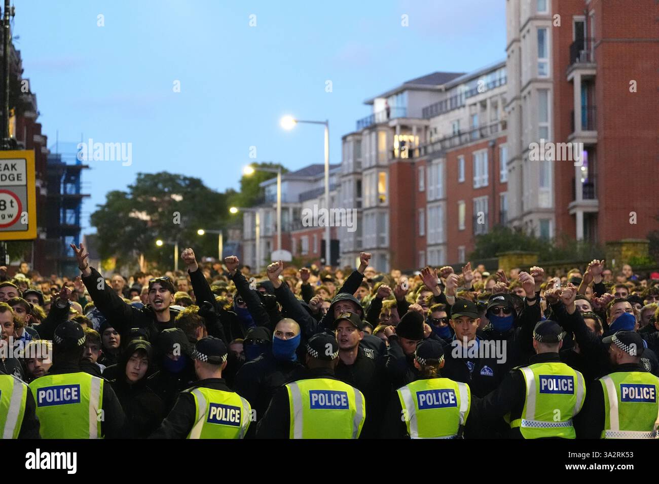 Gent fans march to the ground before the UEFA Conference League match ...