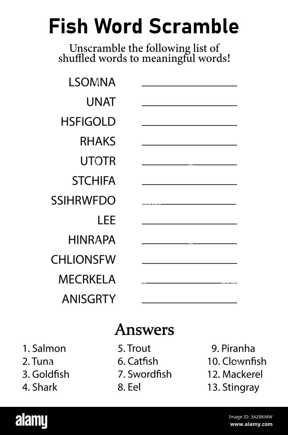 Fish Word Scramble and Puzzle, Animals Leisure, Hobby and Fun ...