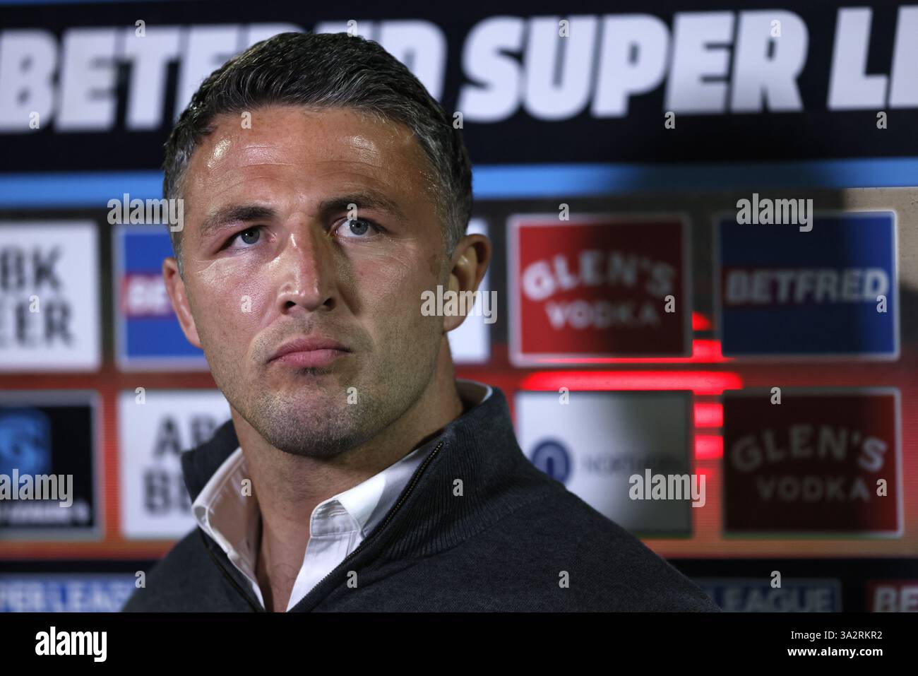 Warrington Wolves head coach Sam Burgess speaking to the media before ...