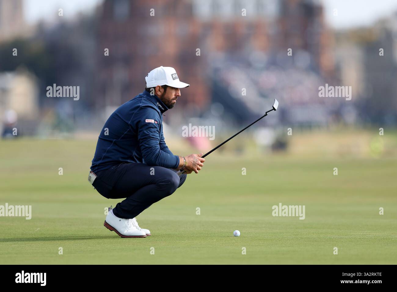 Matthieu Pavon lines up a putt on the sixteenth green during day three ...