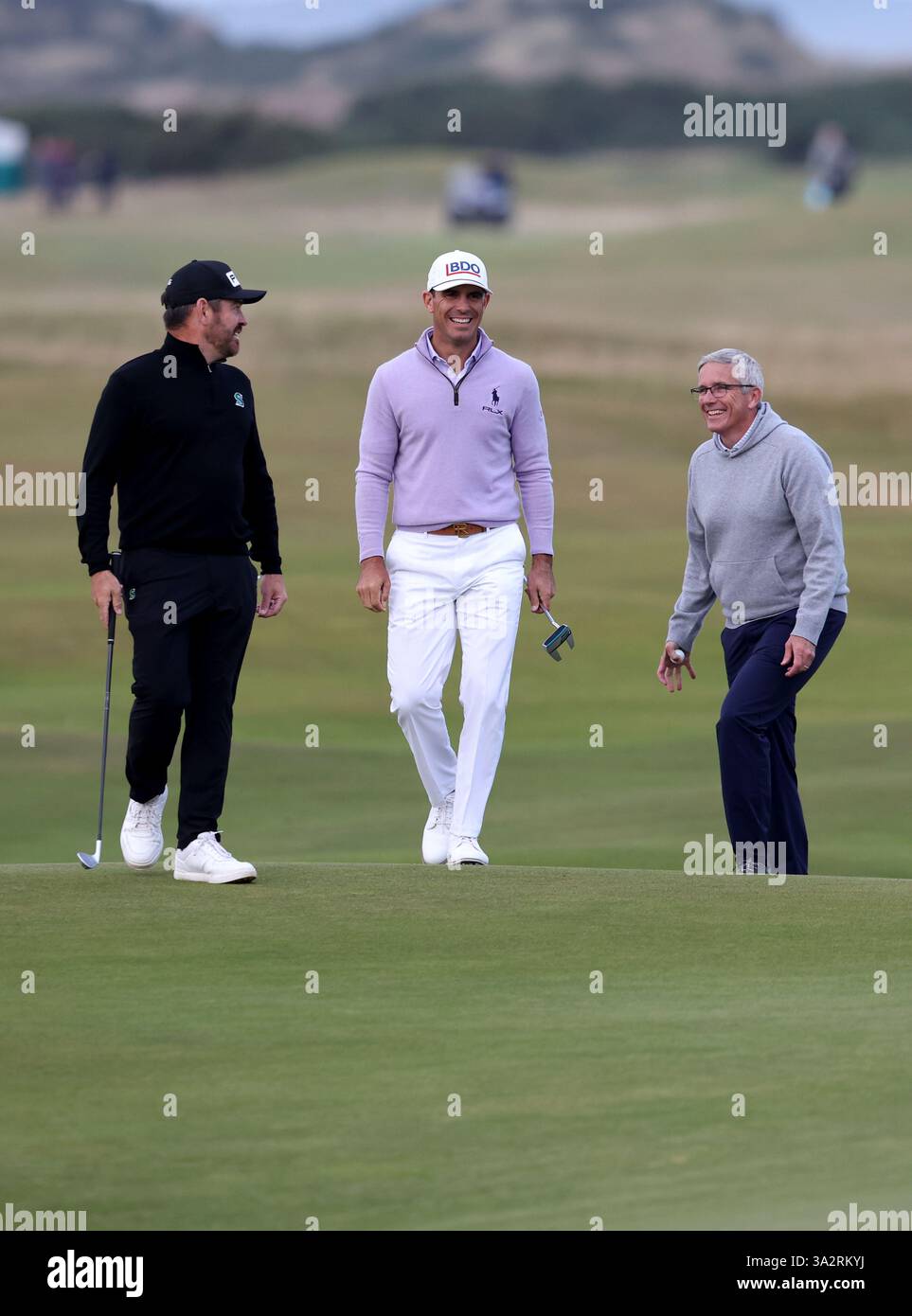 Louis Oosthuizen (left), Billy Horschel and Jay Monahan on the ...