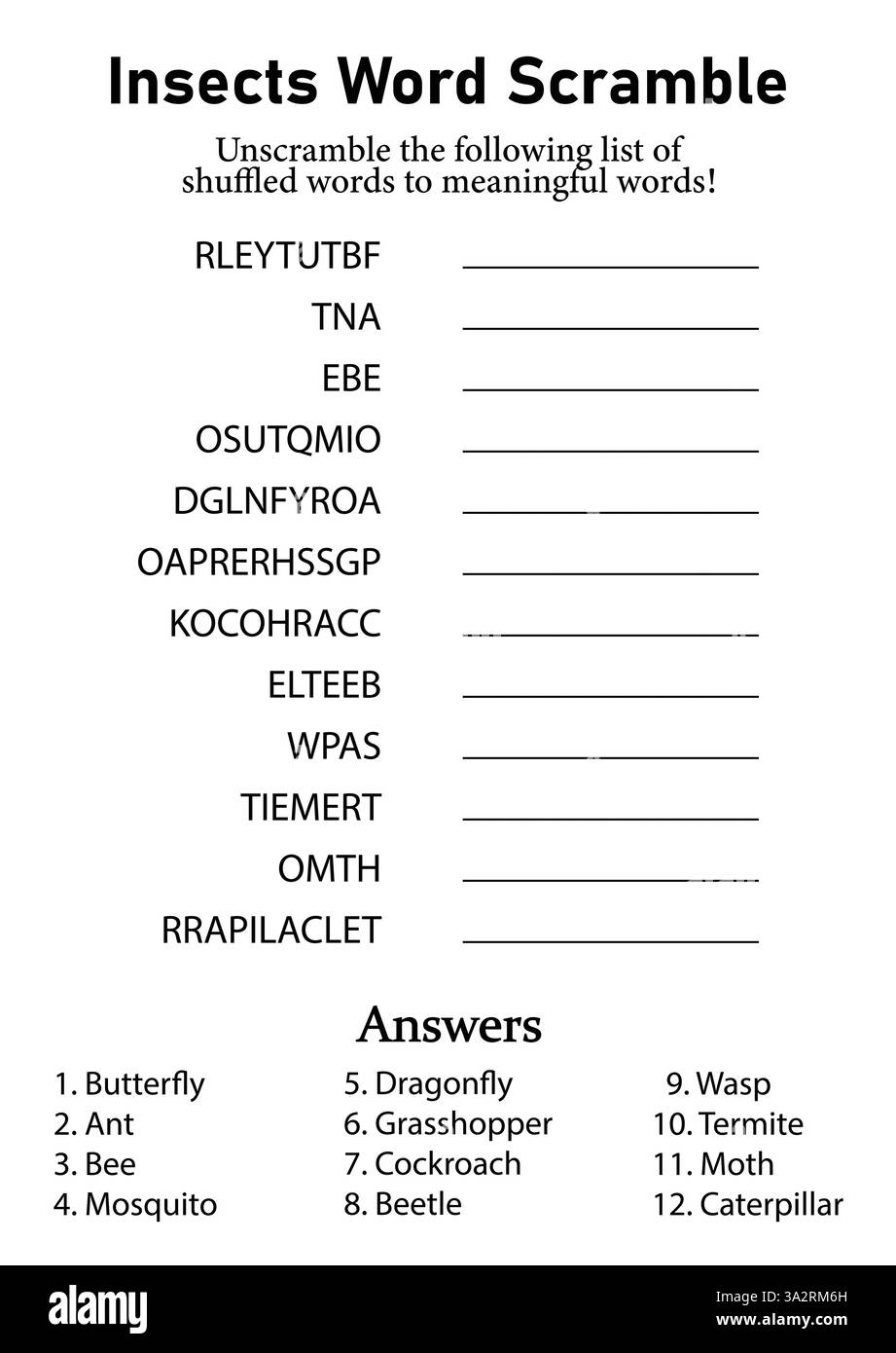 Insects Word Scramble and Puzzle, Animals Leisure, Hobby and Fun ...