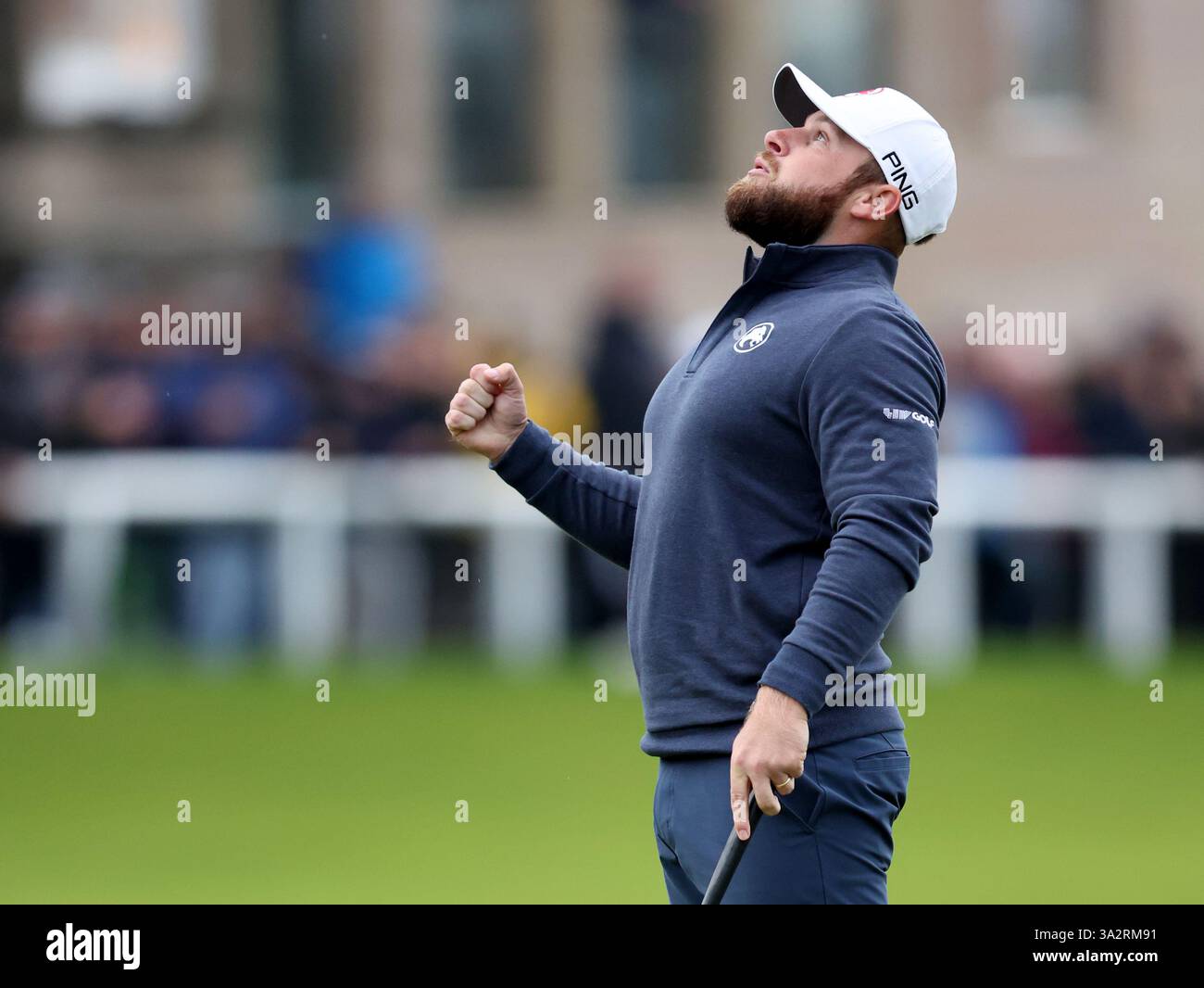 Tyrrell Hatton celebrates after his winning putt on the eighteenth ...