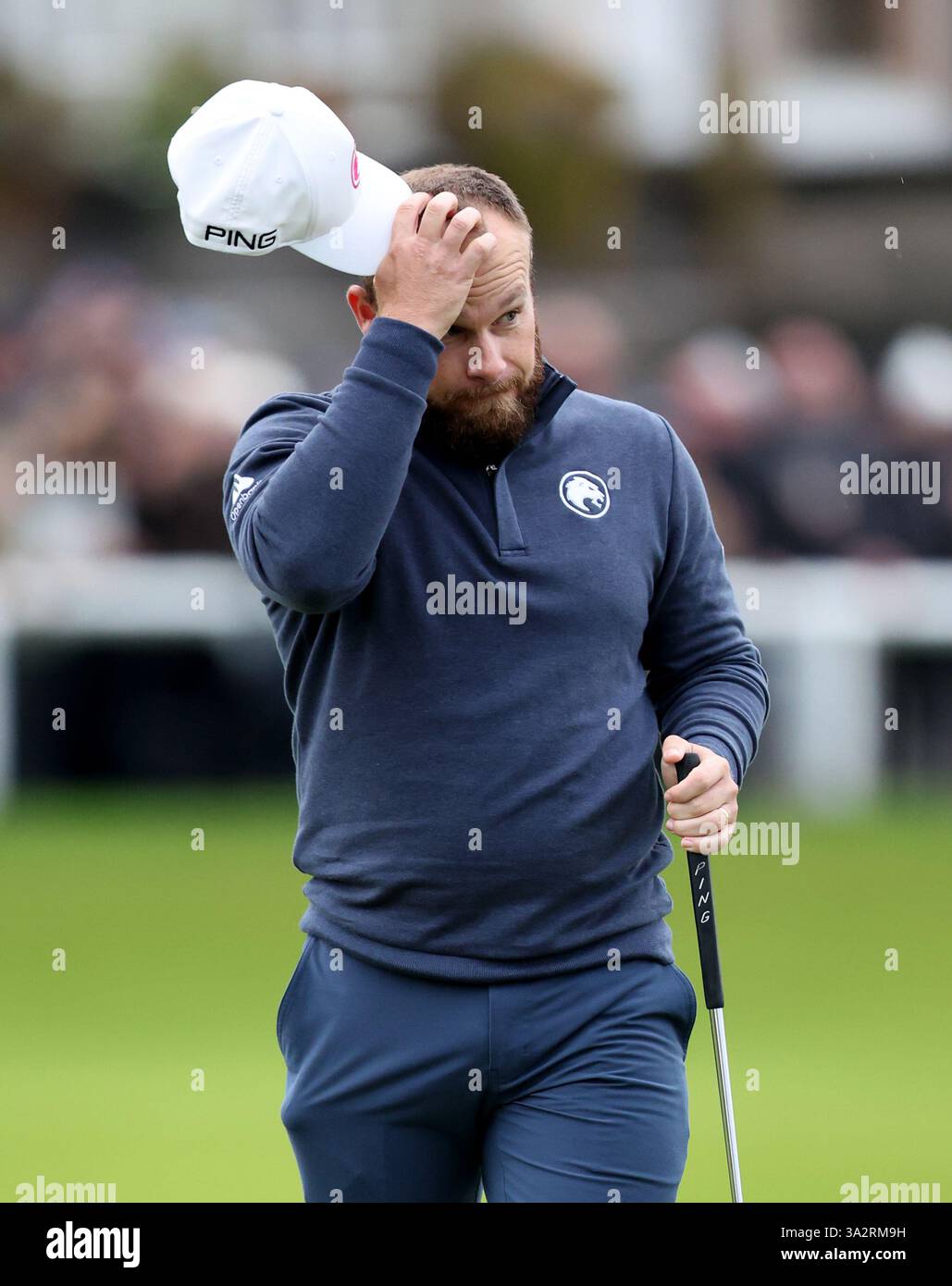 Tyrrell Hatton celebrates after his winning putt on the eighteenth ...