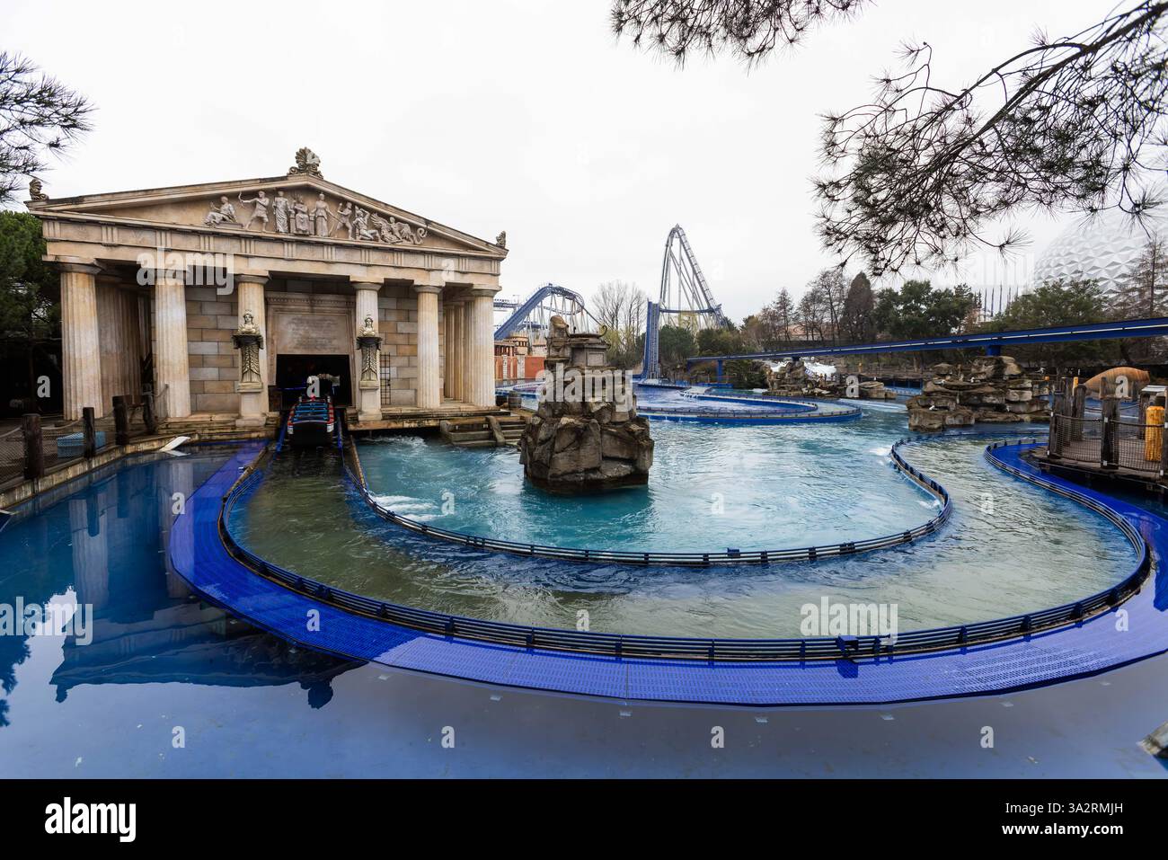 Rust, Germany. 13th Mar, 2025. The Poseidon roller coaster can be seen ...