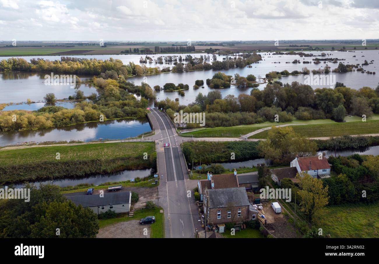 The A1101 at Welney in Norfolk is submerged by flooding from the Old ...