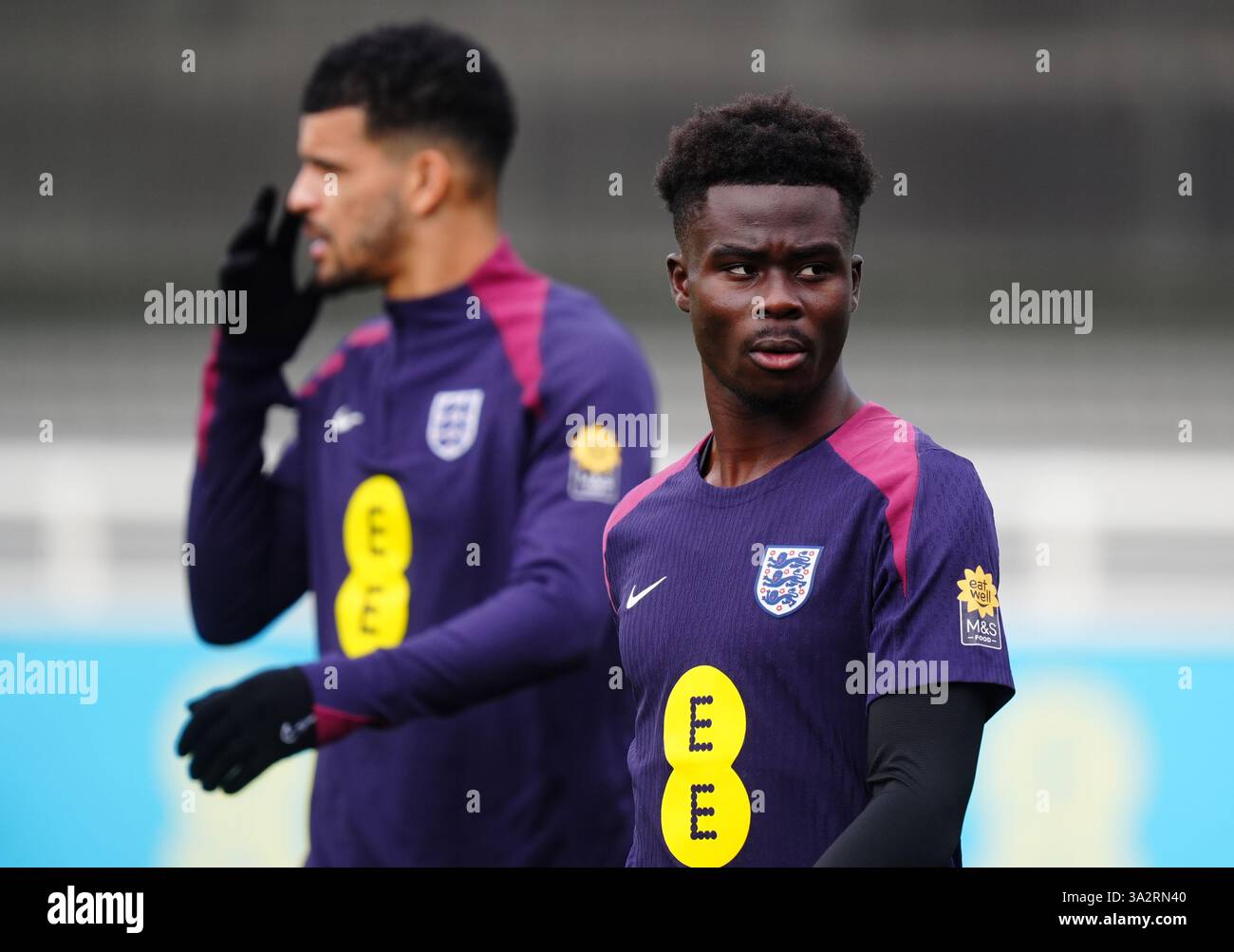 England's Bukayo Saka during the training session at St George's Park ...