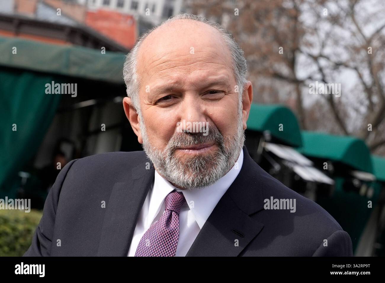 Secretary of Commerce Howard Lutnick talks to reporters outside the White House in Washington on ...