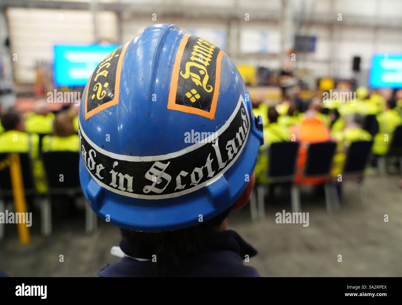 Workers during the Steel Cut ceremony for the Royal Navy's third in ...