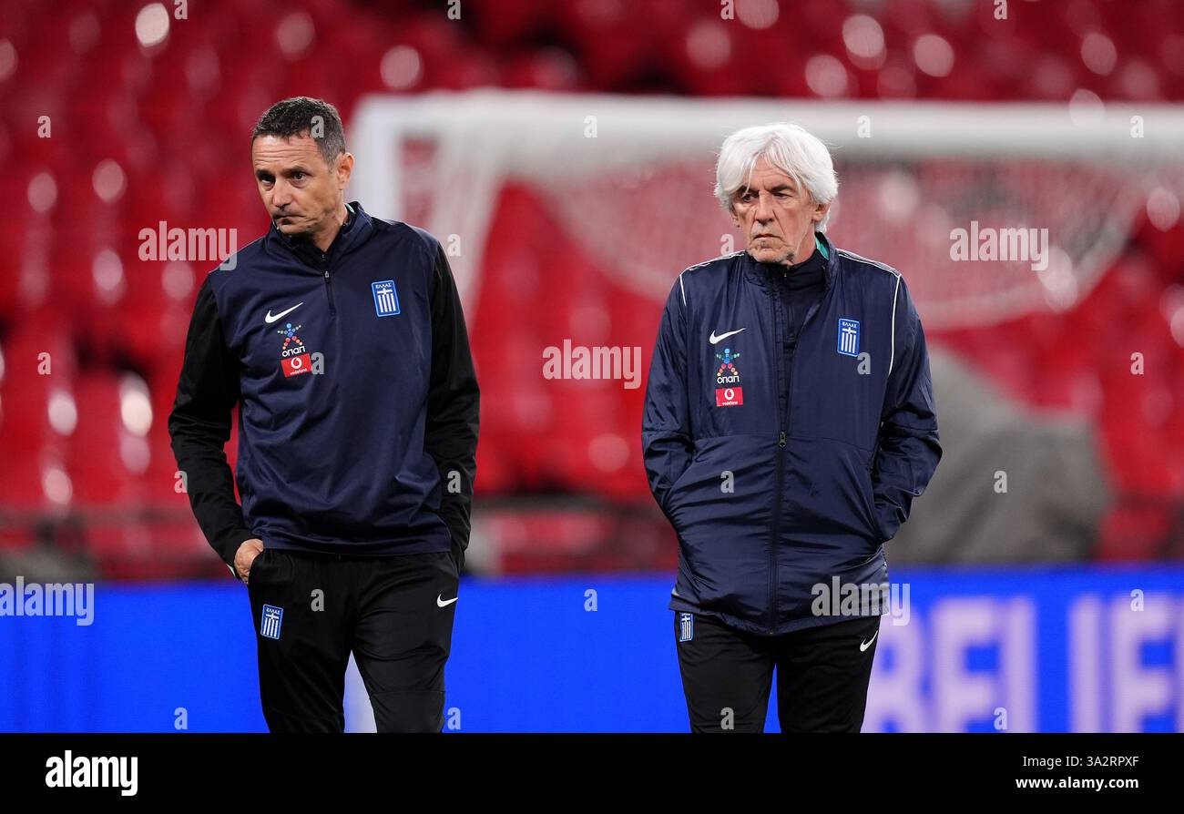 Greece manager Ivan Jovanovic (right) during a training session at ...