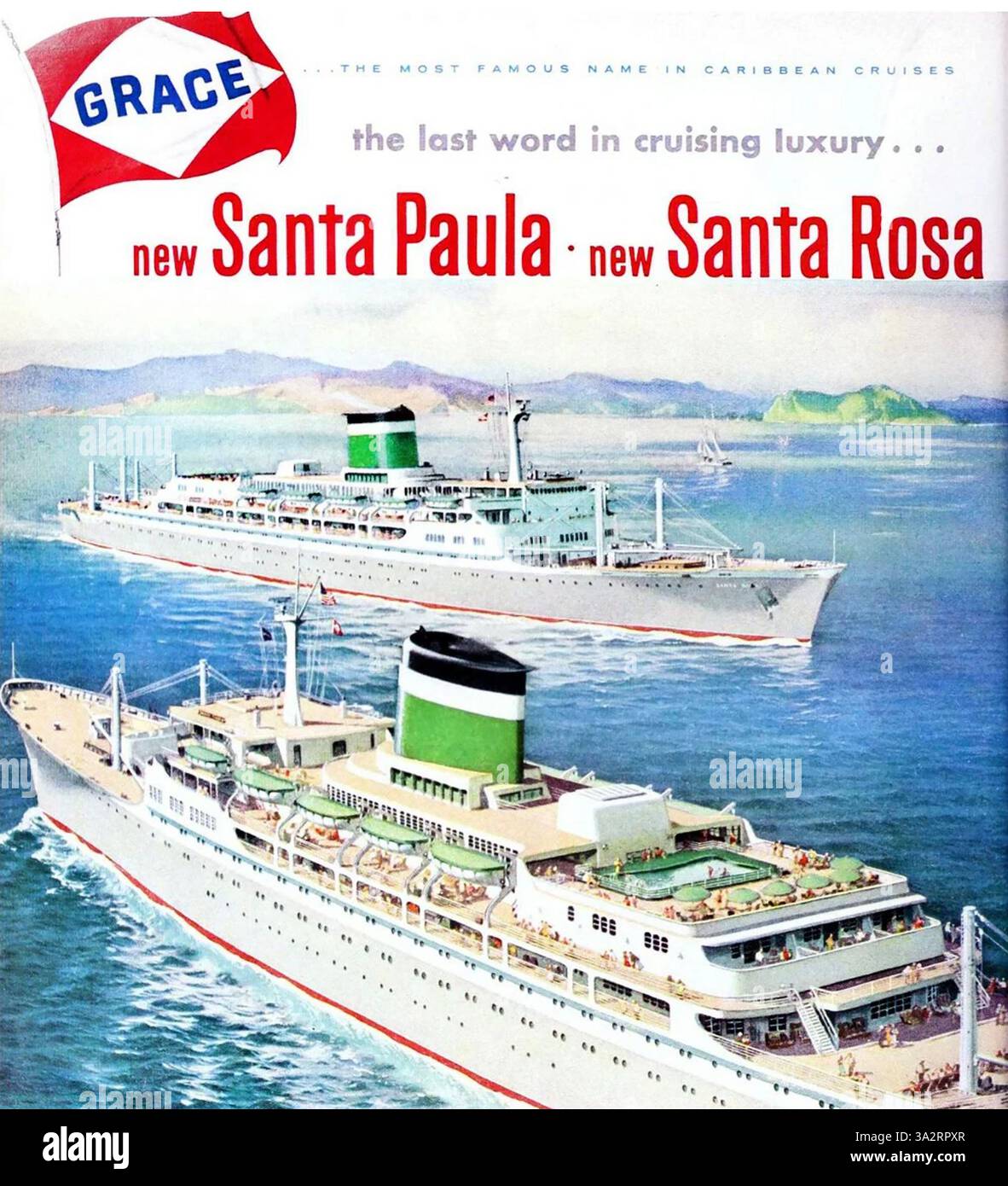 GRACE SHIPPING COMPANY cruise advert in 1950s. Founded in 1886 it was ...