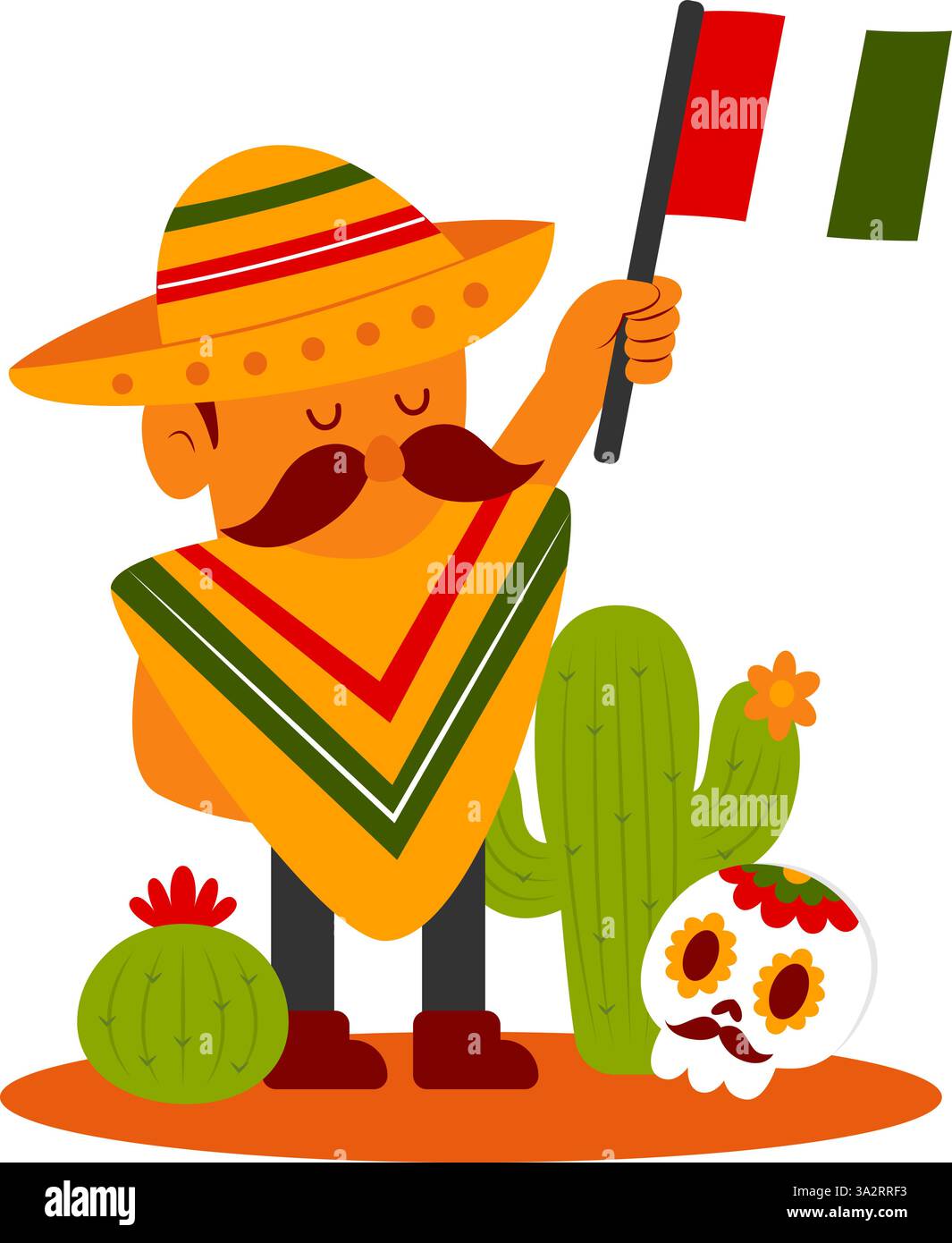 Mexican Man Holding Mexican Flag Cactus Skull Stock Vector Image & Art ...