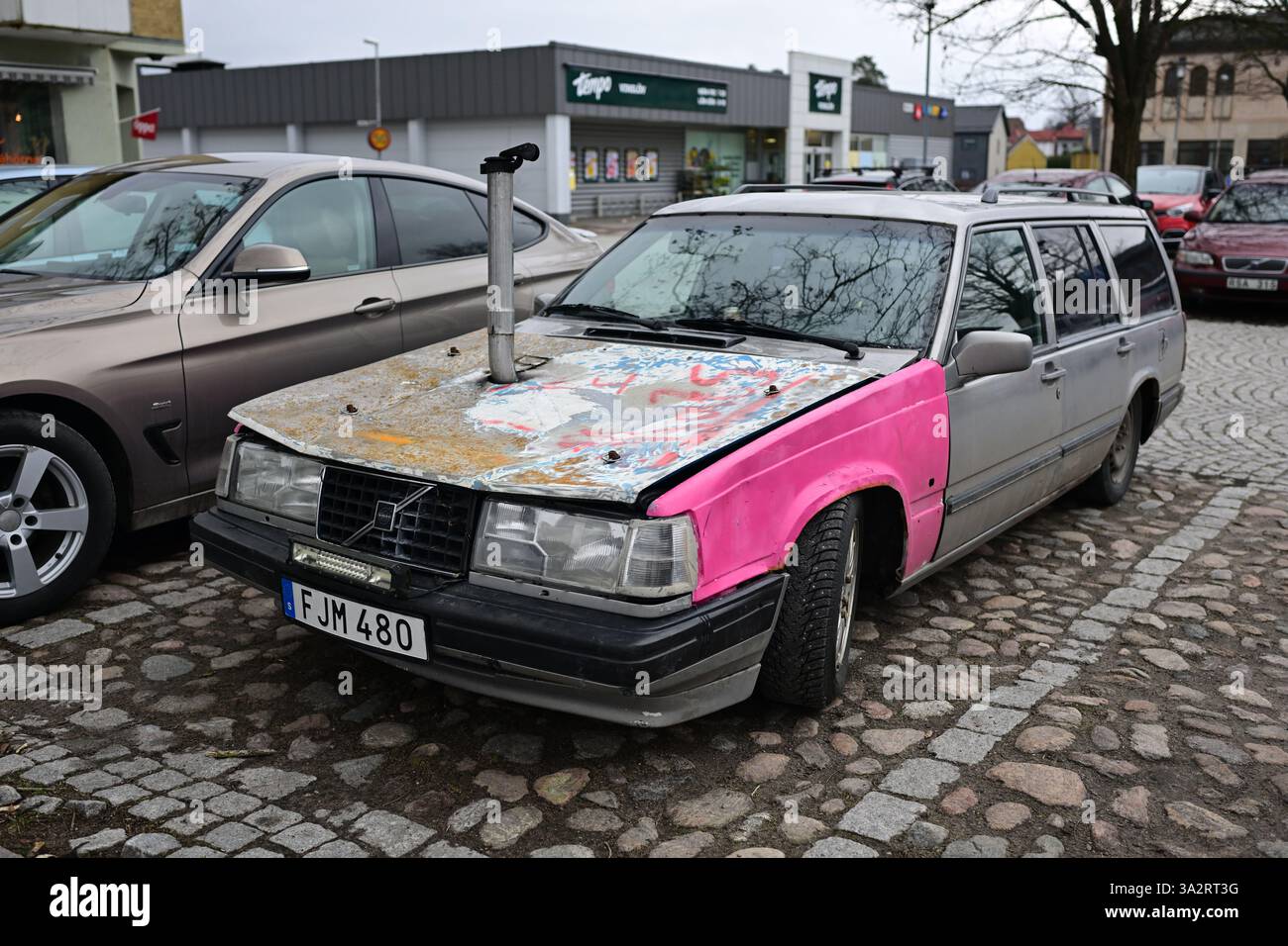 Vinslöv, Skåne, Sweden. March 13 2025. Vintage Volvo re-made into an ...