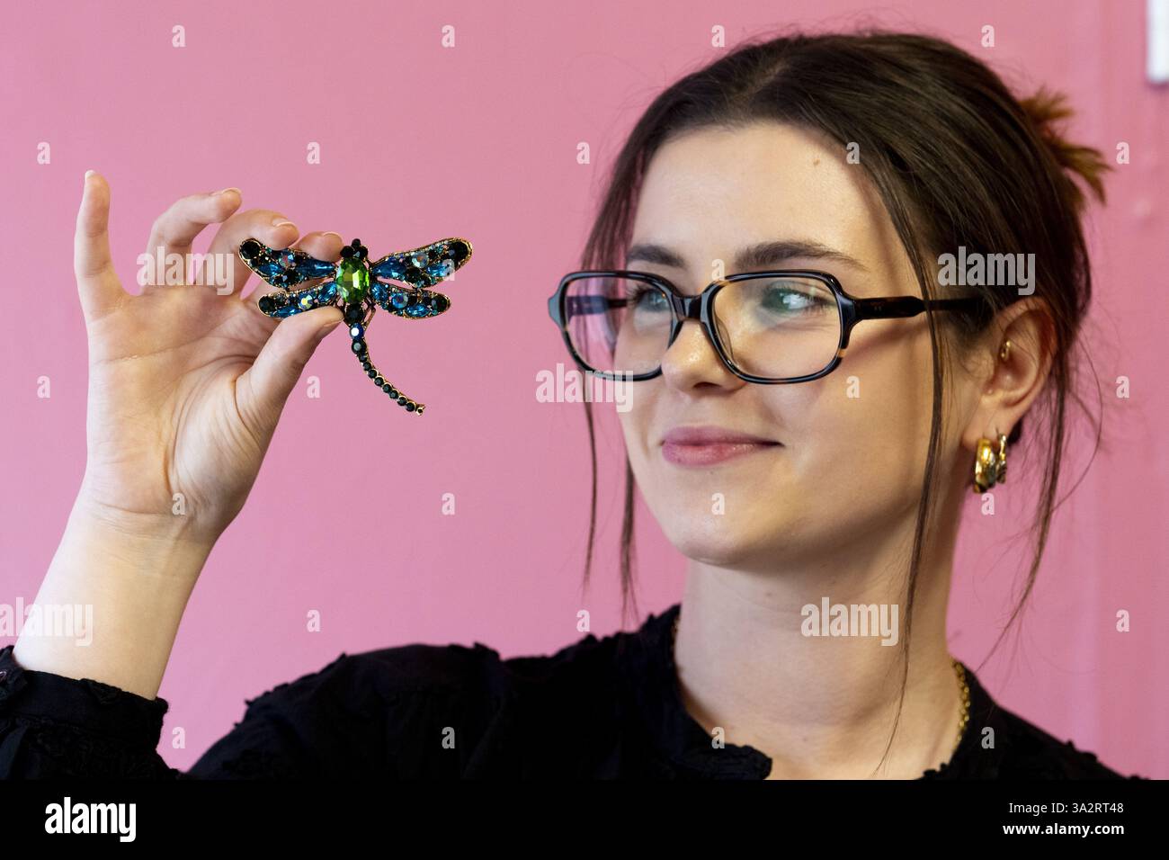 A brooch from the series Bridgerton during a preview of the Netflix ...