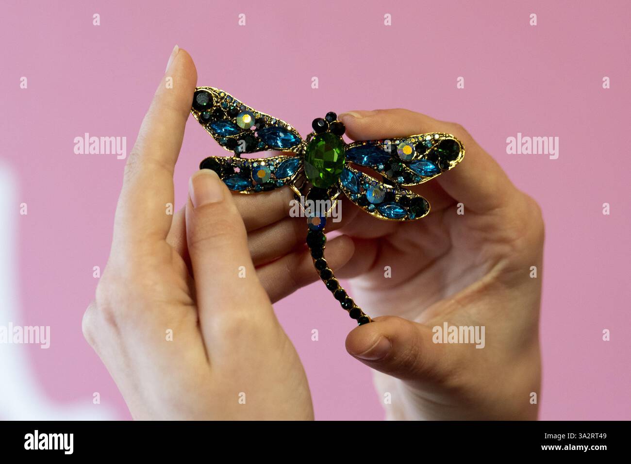 A brooch from the series Bridgerton during a preview of the Netflix ...