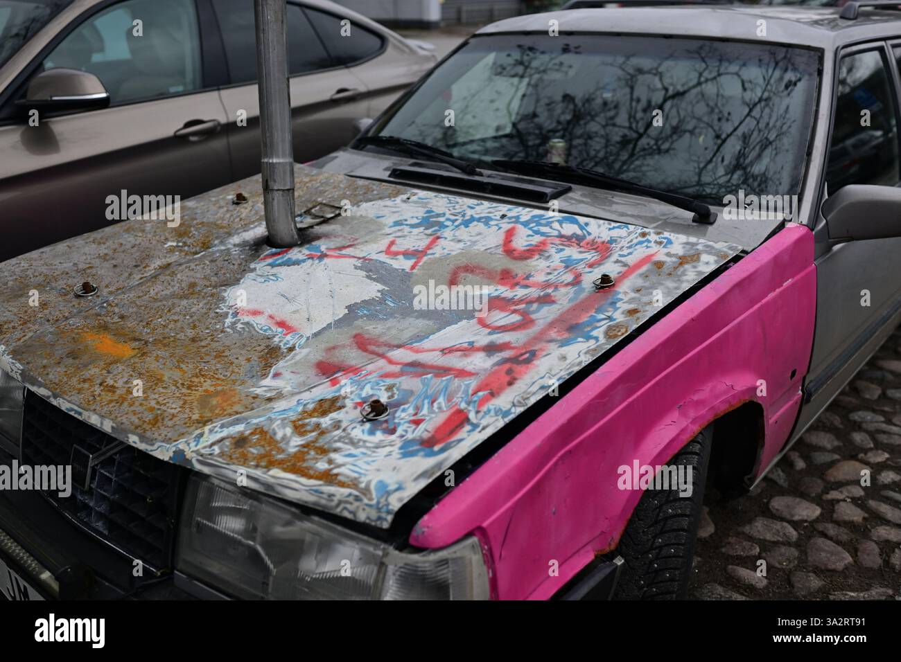 Vinslöv, Skåne, Sweden. March 13 2025. Vintage Volvo re-made into an ...