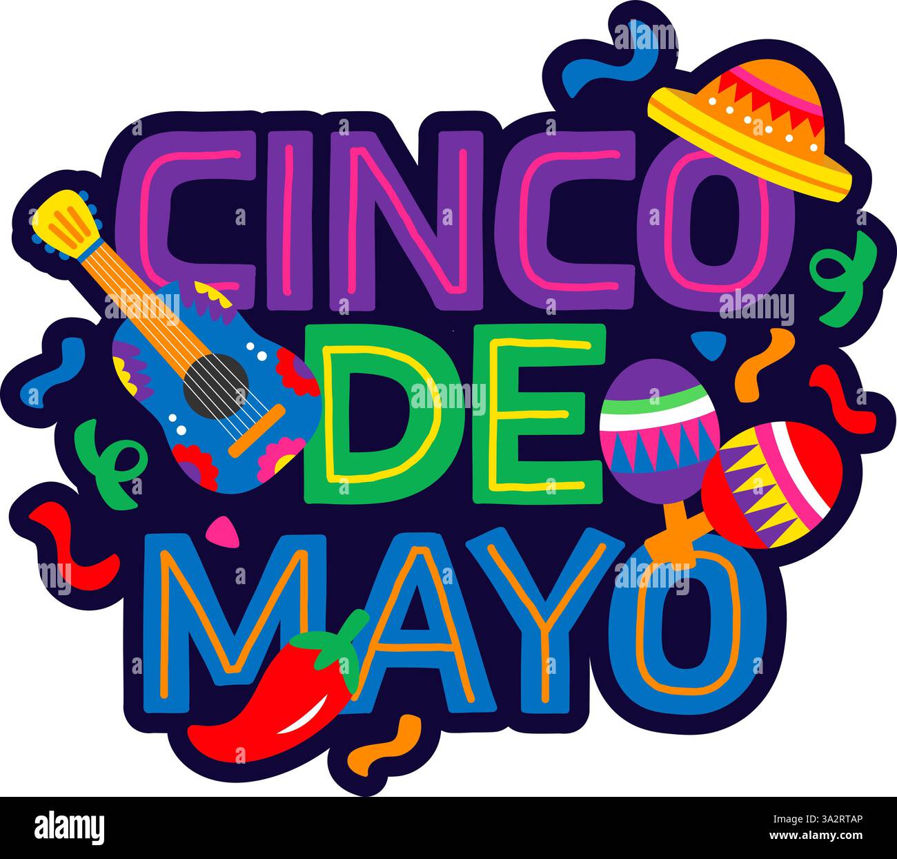 Cinco de Mayo Instruments Typography Isolated Stock Vector Image & Art ...