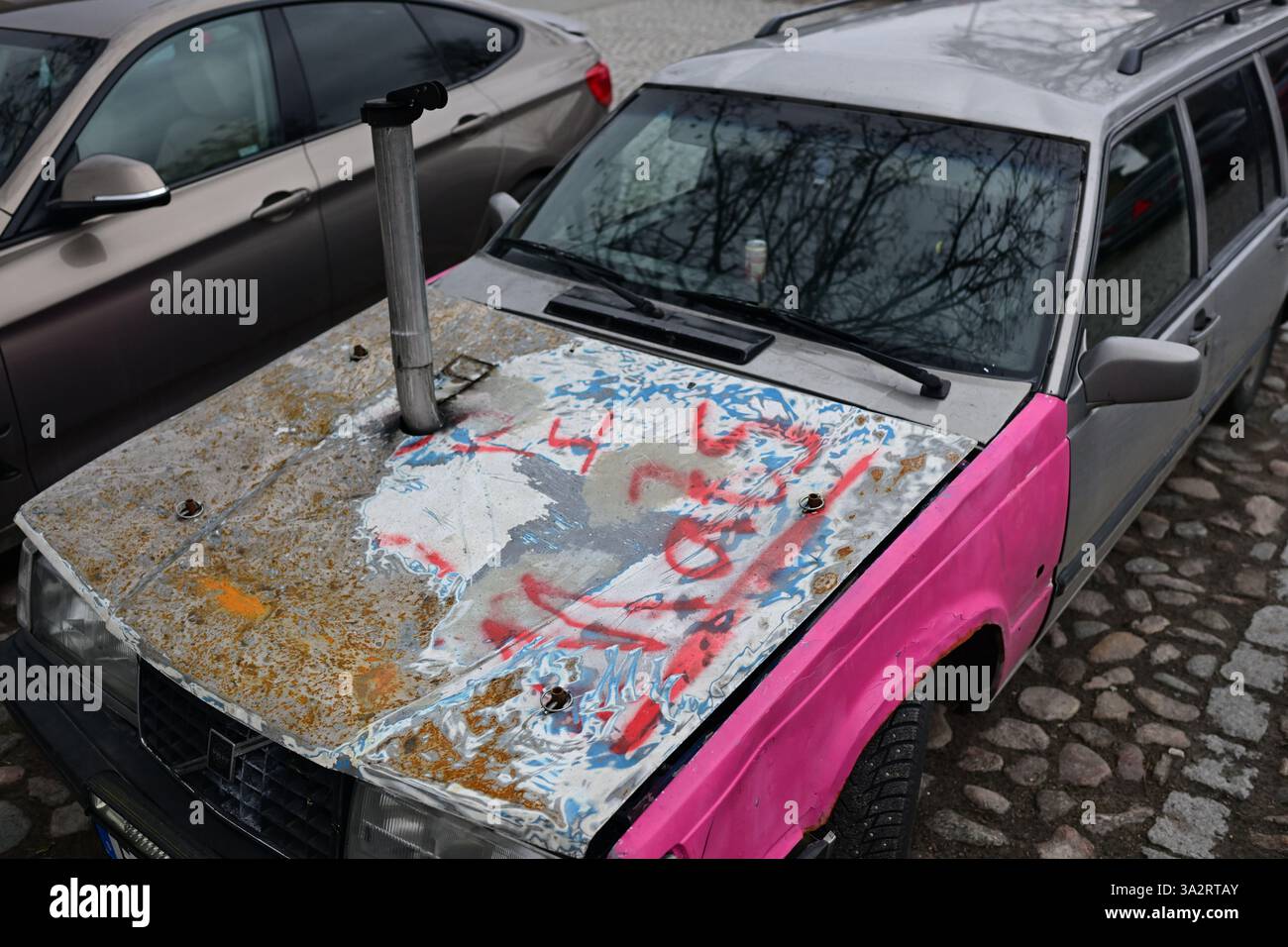 Vinslöv, Skåne, Sweden. March 13 2025. Vintage Volvo re-made into an ...