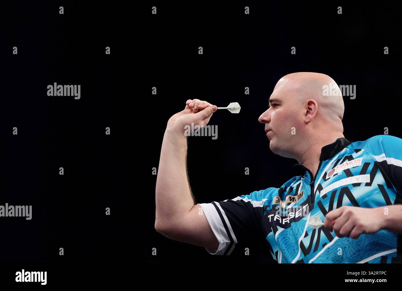 Rob Cross in action against Chris Dobey during night six of the BetMGM ...