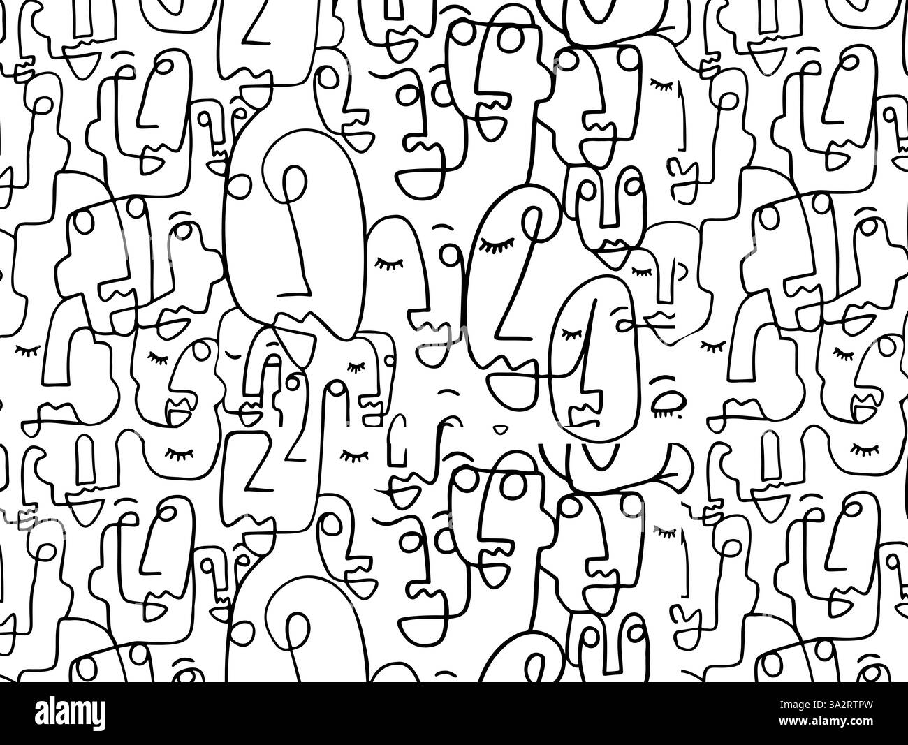 Continuous Line Art Faces Pattern – Abstract Minimalist One-Line ...