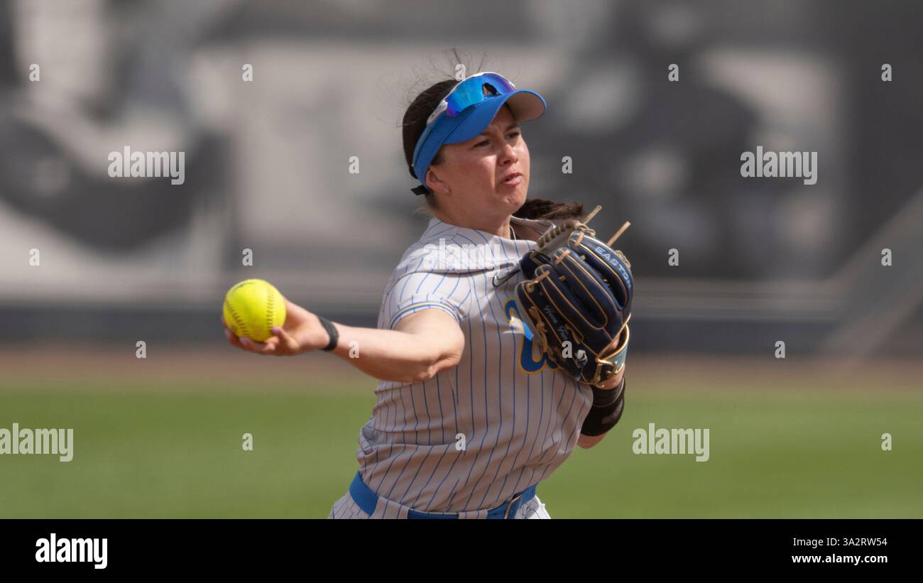 UCLA shortstop Seneca Curo throws during an NCAA softball game on ...