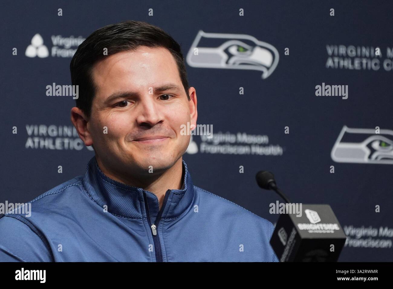Seattle Seahawks head coach Mike Macdonald looks on during an ...