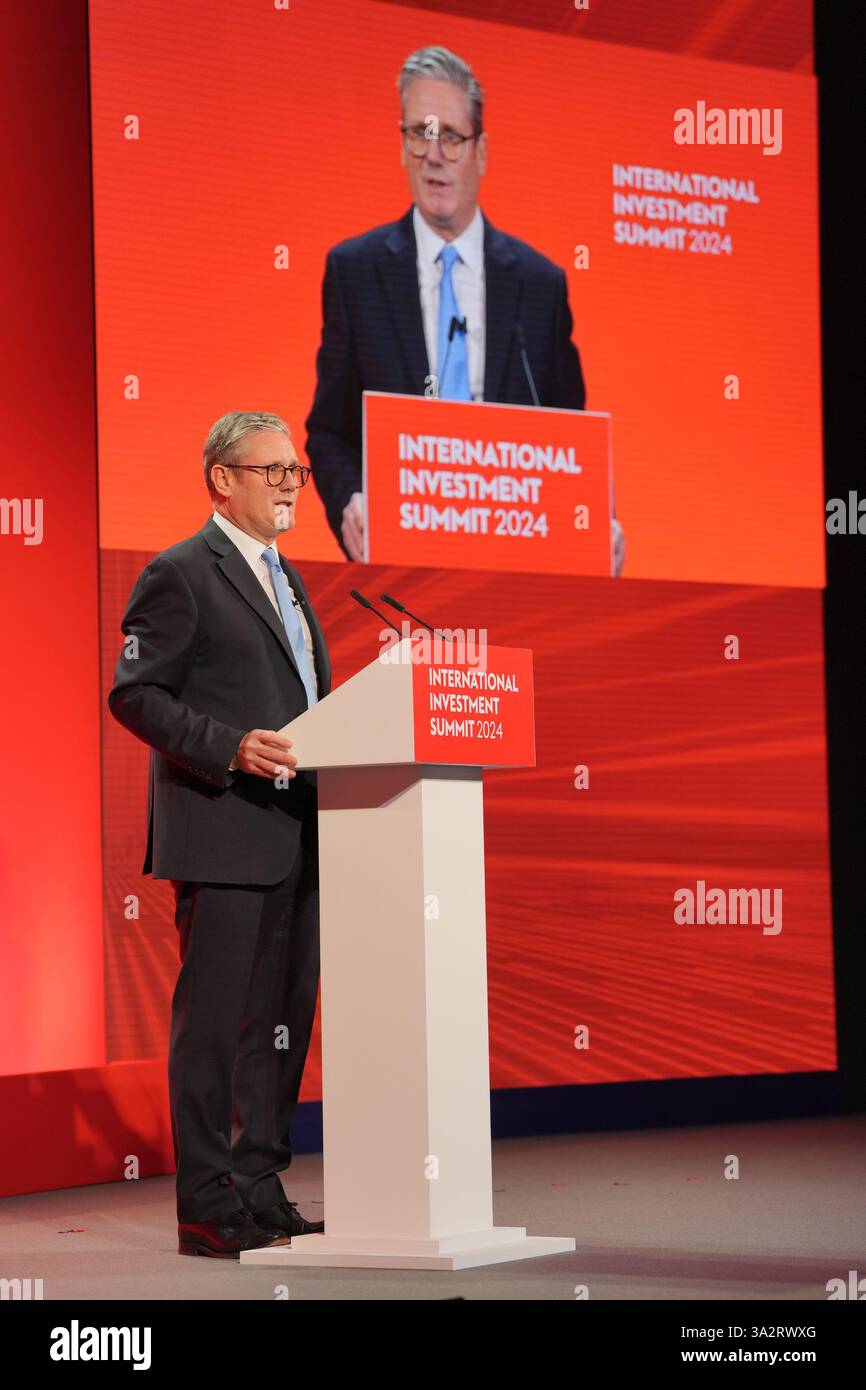 Prime Minister Sir Keir Starmer speaks during the International Investment Summit in London, as ...