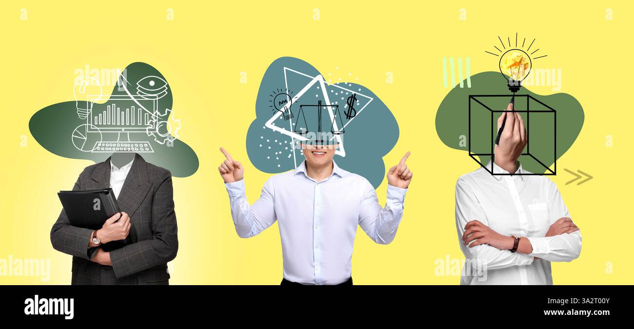 Creative collage. Business people and different elements combined into ...