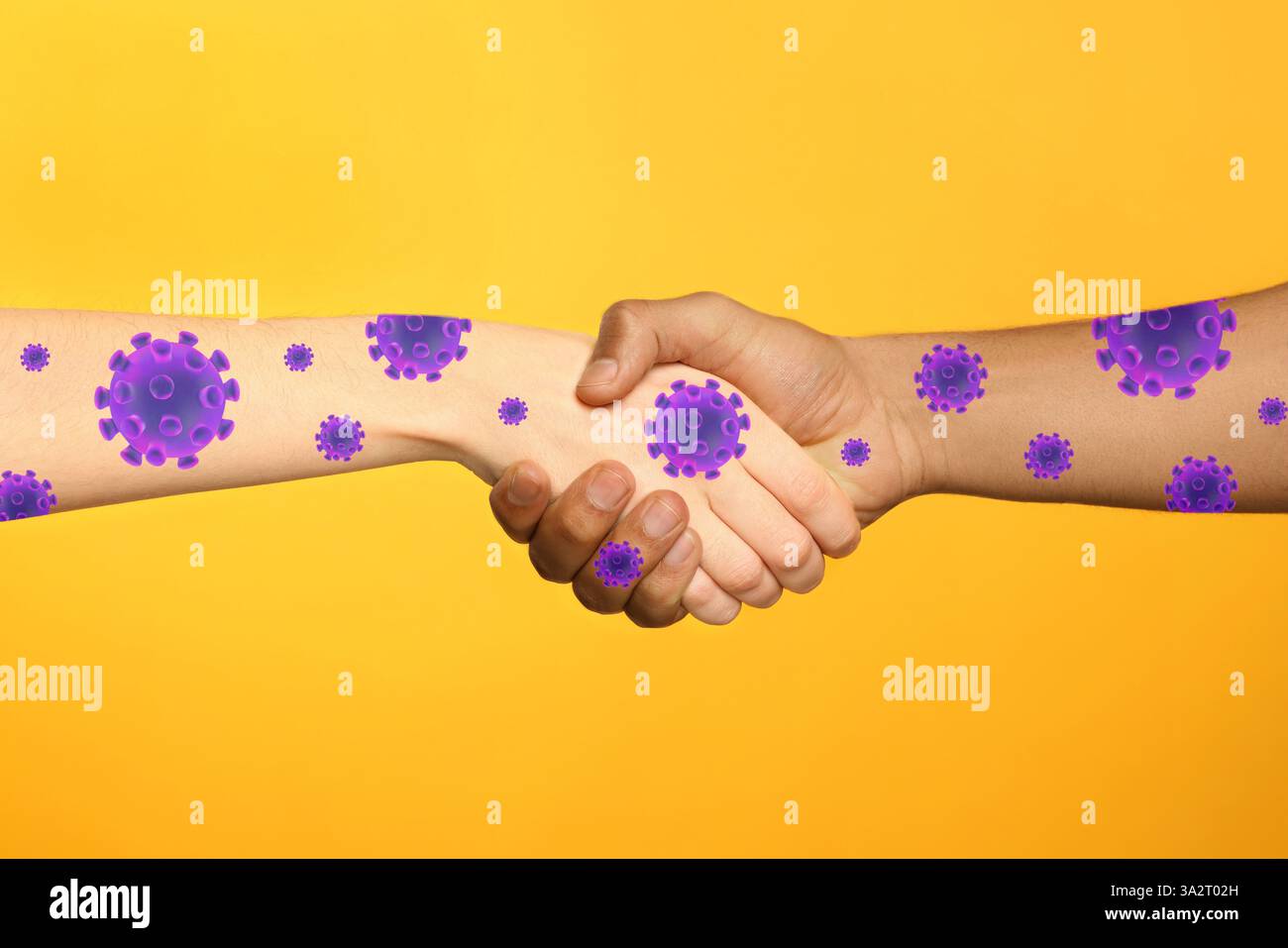 Men shaking hands on orange background, closeup. Illustration of ...