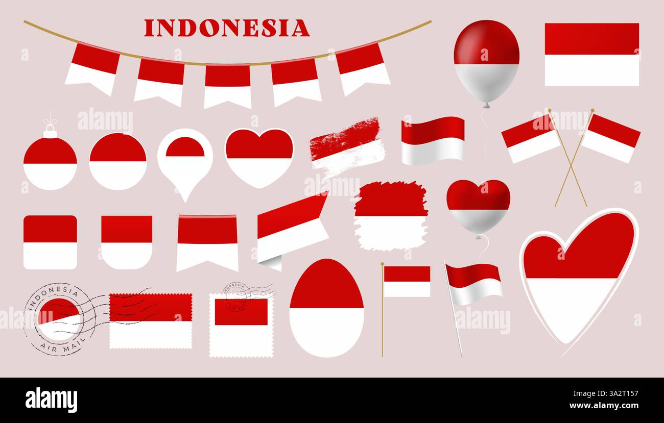 indonesia flag set. Various National flag collection with different ...