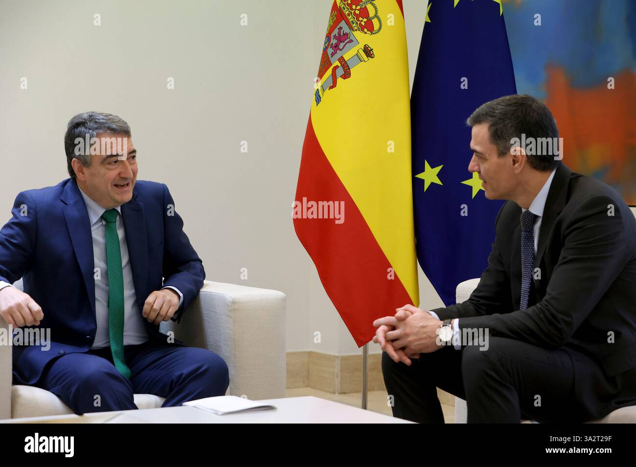 Madrid, Spain; March 13, 2025. Spanish President Pedro Sánchez meets ...